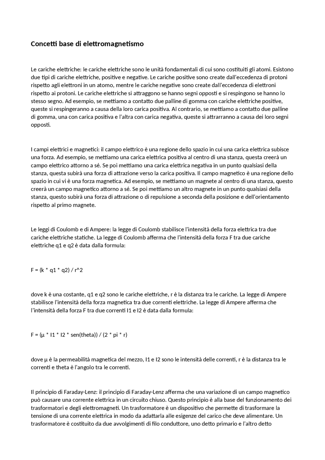 Principi Fondamentali Dellelettromagnetismo Appunti Di Fisica Docsity