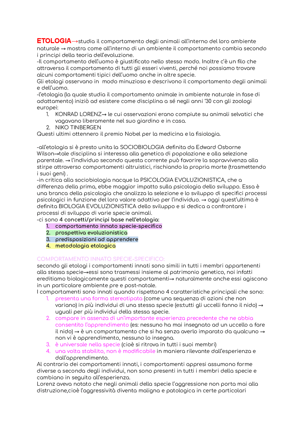 Riassunto Etologia di Mario Rizzardi | Dispense di Psicologia dello ...