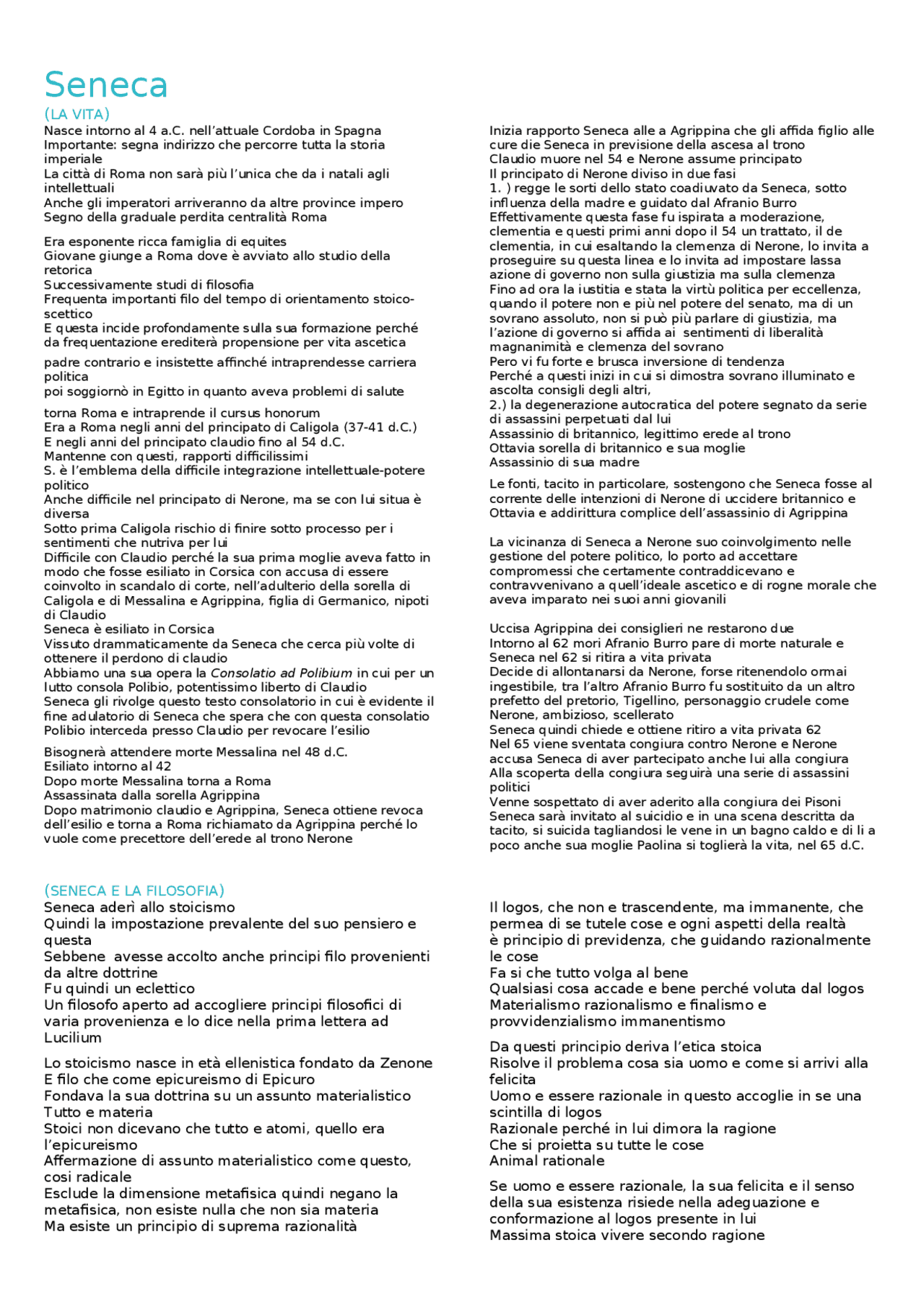 Appunti di letteratura latina su seneca | Appunti di Lingue e letterature classiche | Docsity