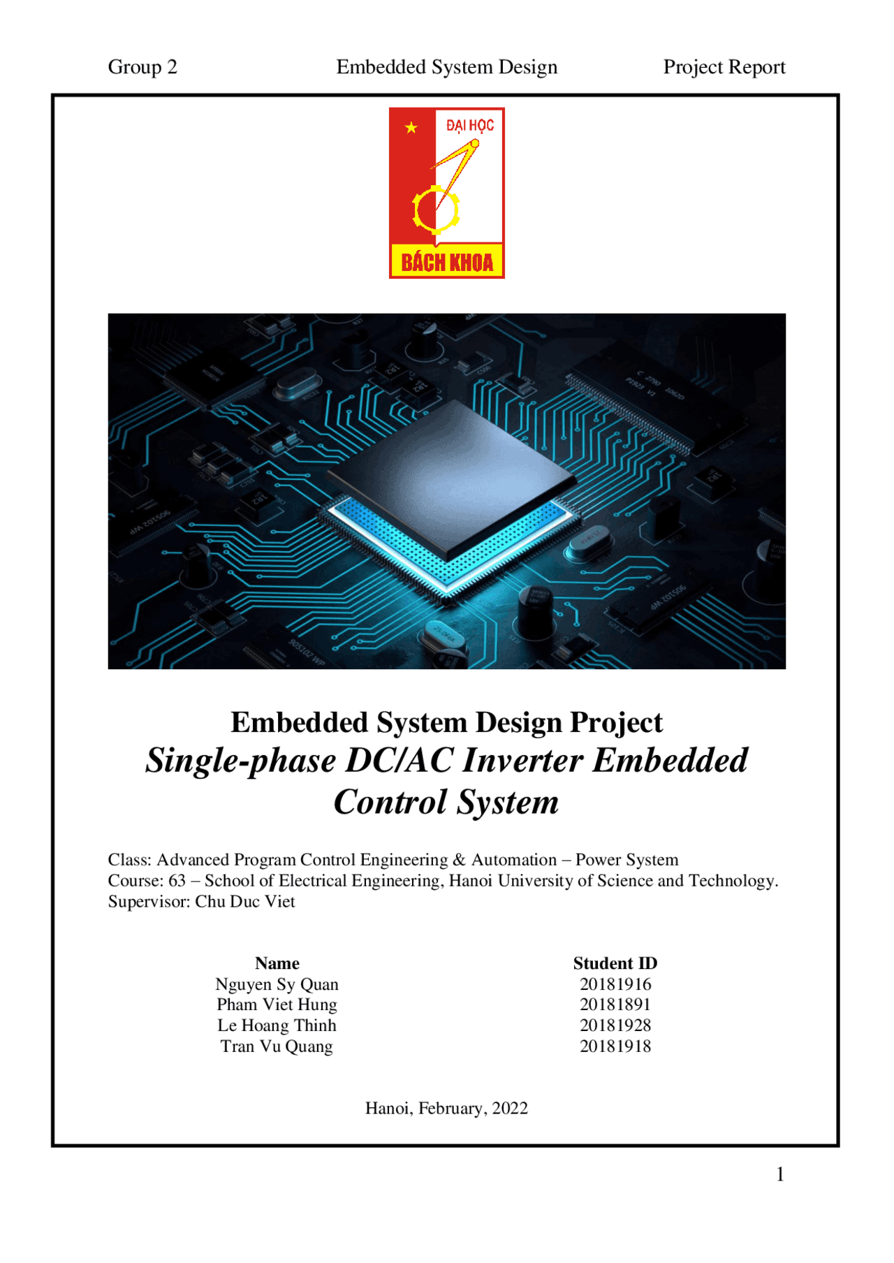 Final Report Paper Of A Project Papers Embedded Control Systems Docsity