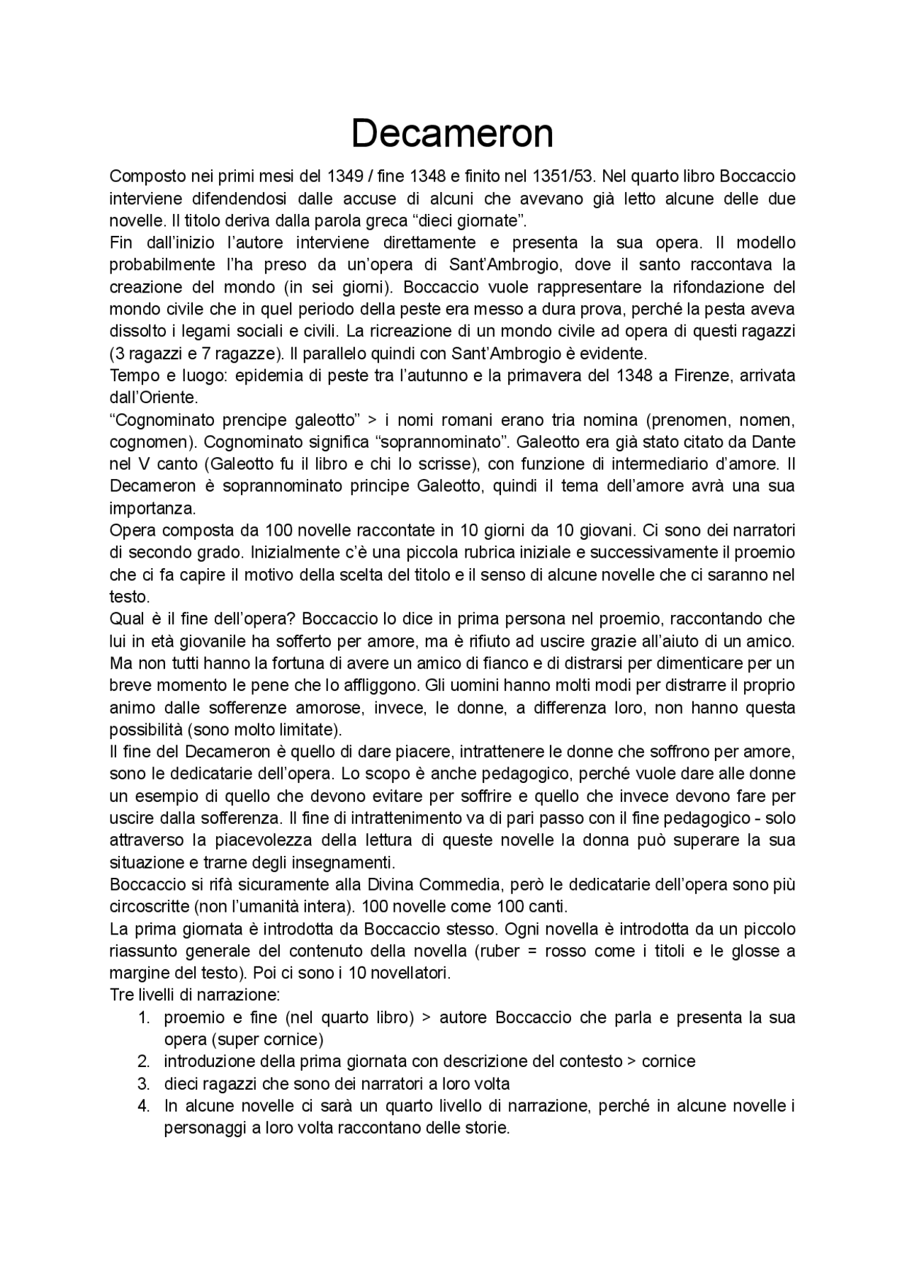 Struttura e composizione del Decameron | Appunti di Italiano | Docsity