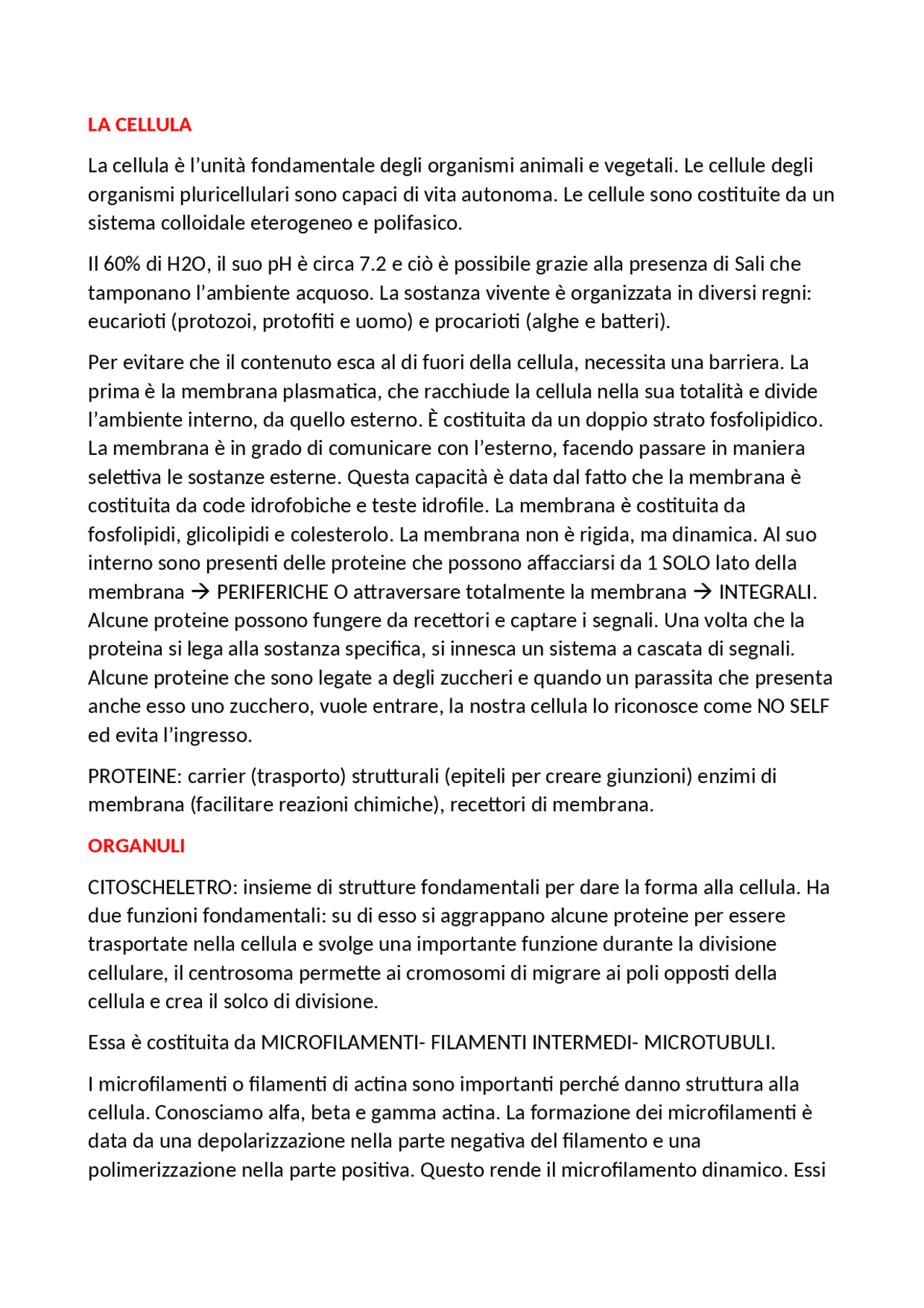 La Cellula Caratteristiche Appunti Di Biologia Docsity