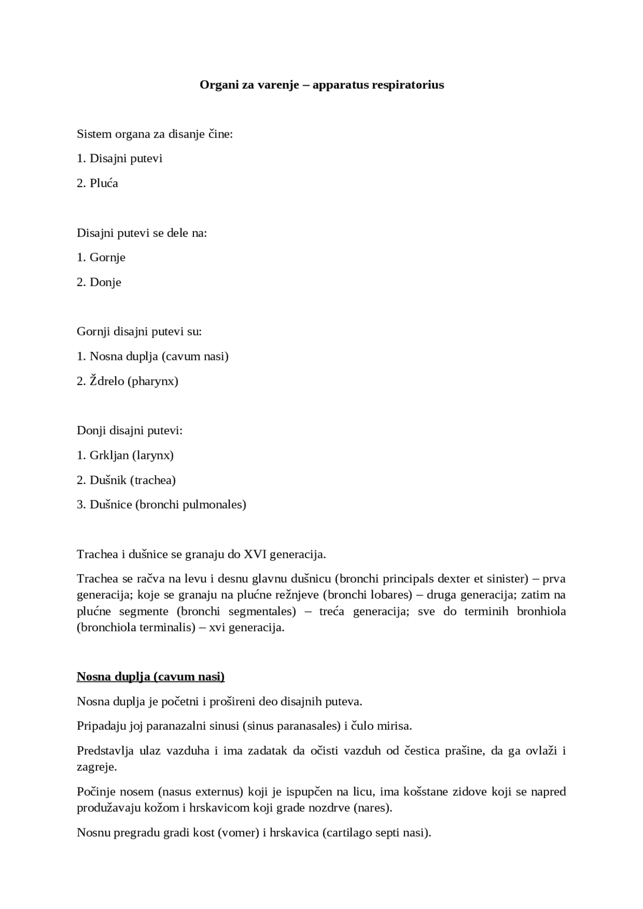 Organi Za Disanje Anatomija Ispiti Predlog Anatomija čoveka Docsity
