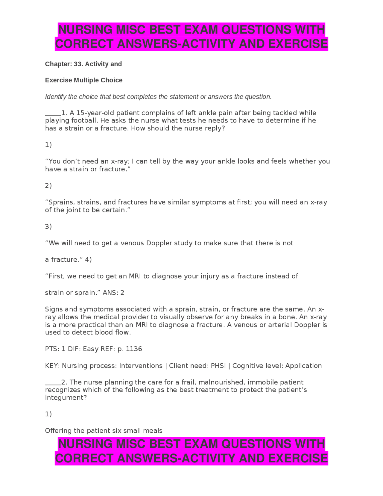 Nursing Misc Best Exam Questions With Correct Answers Activity And
