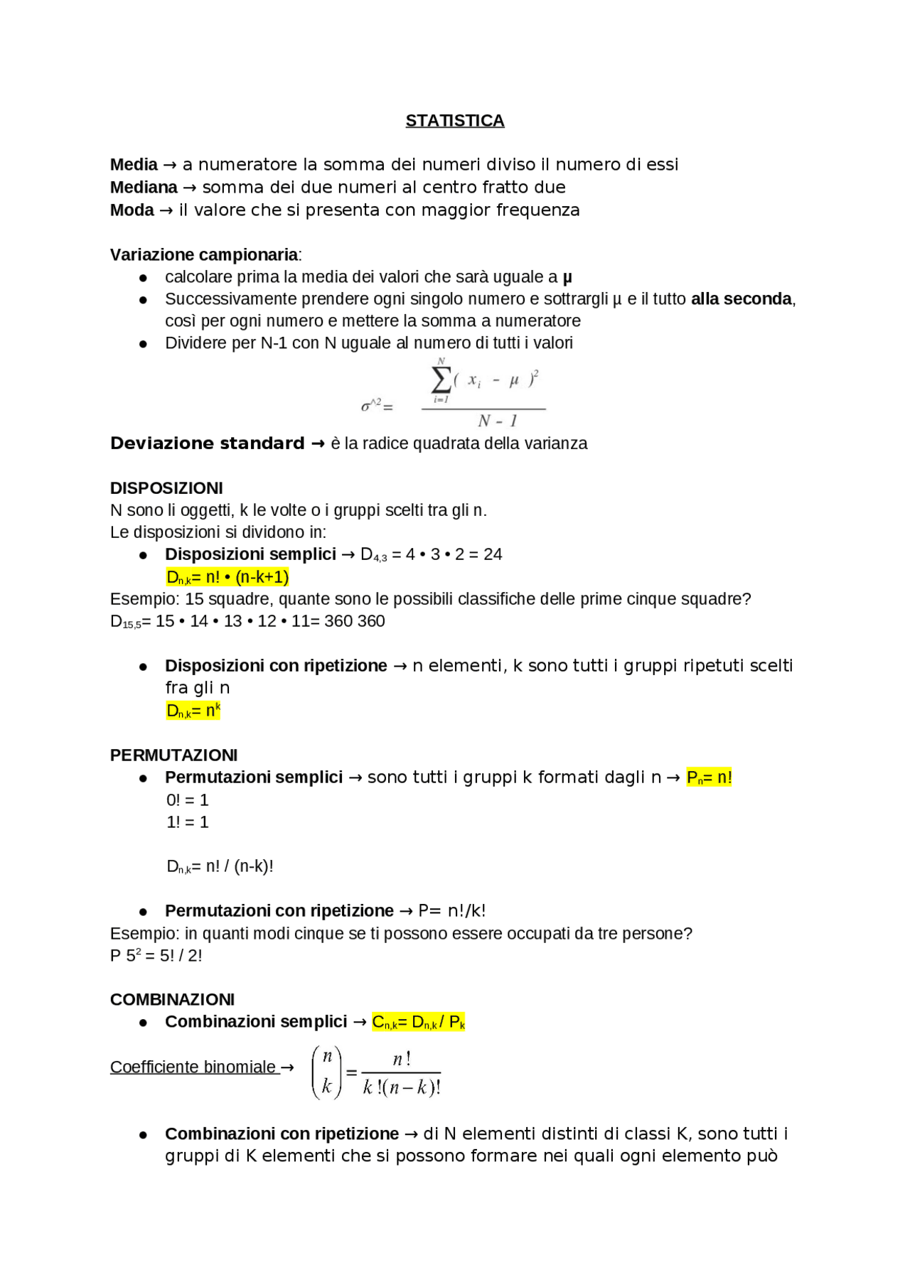 Riassunto Di Matematica E Statistica Con Formule Schemi E Mappe