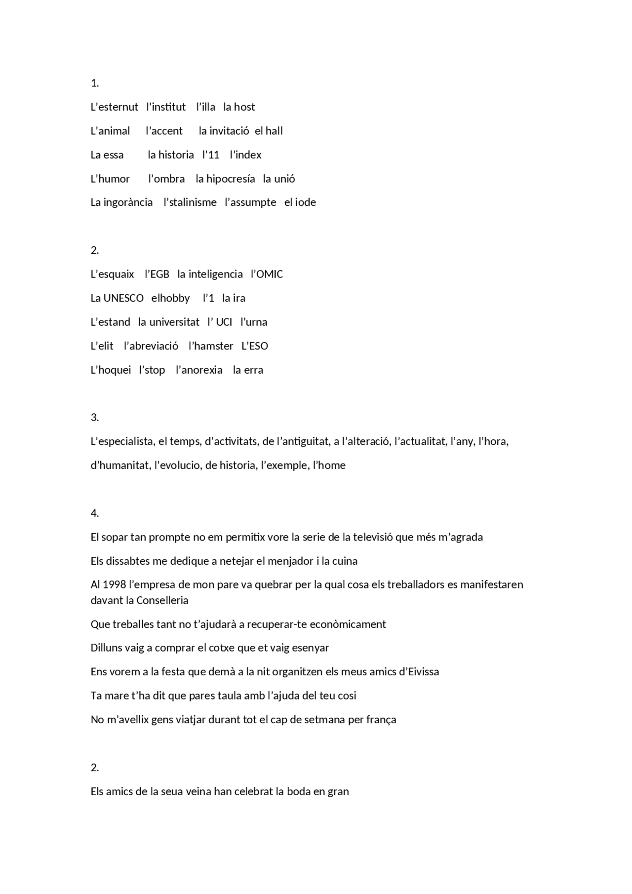 Catalan Ejercicios De Apostrofación Apuntes De Catalán Docsity