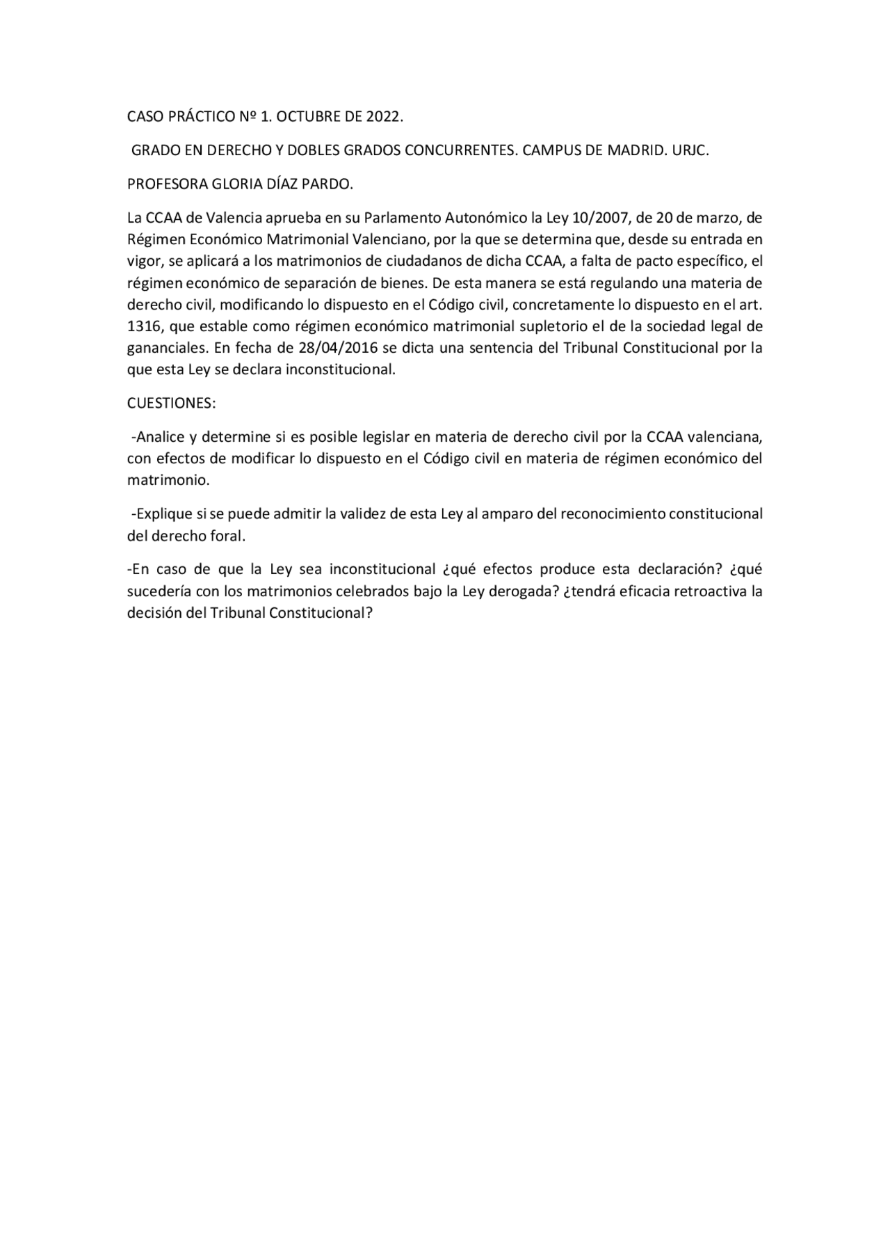 Caso Practico Derecho Civil Nº1 Ejercicios De Derecho Civil Docsity