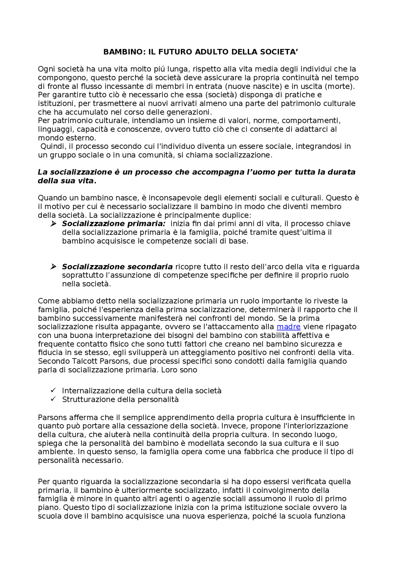 Relazione Sociologia Prove Desame Di Sociologia Docsity