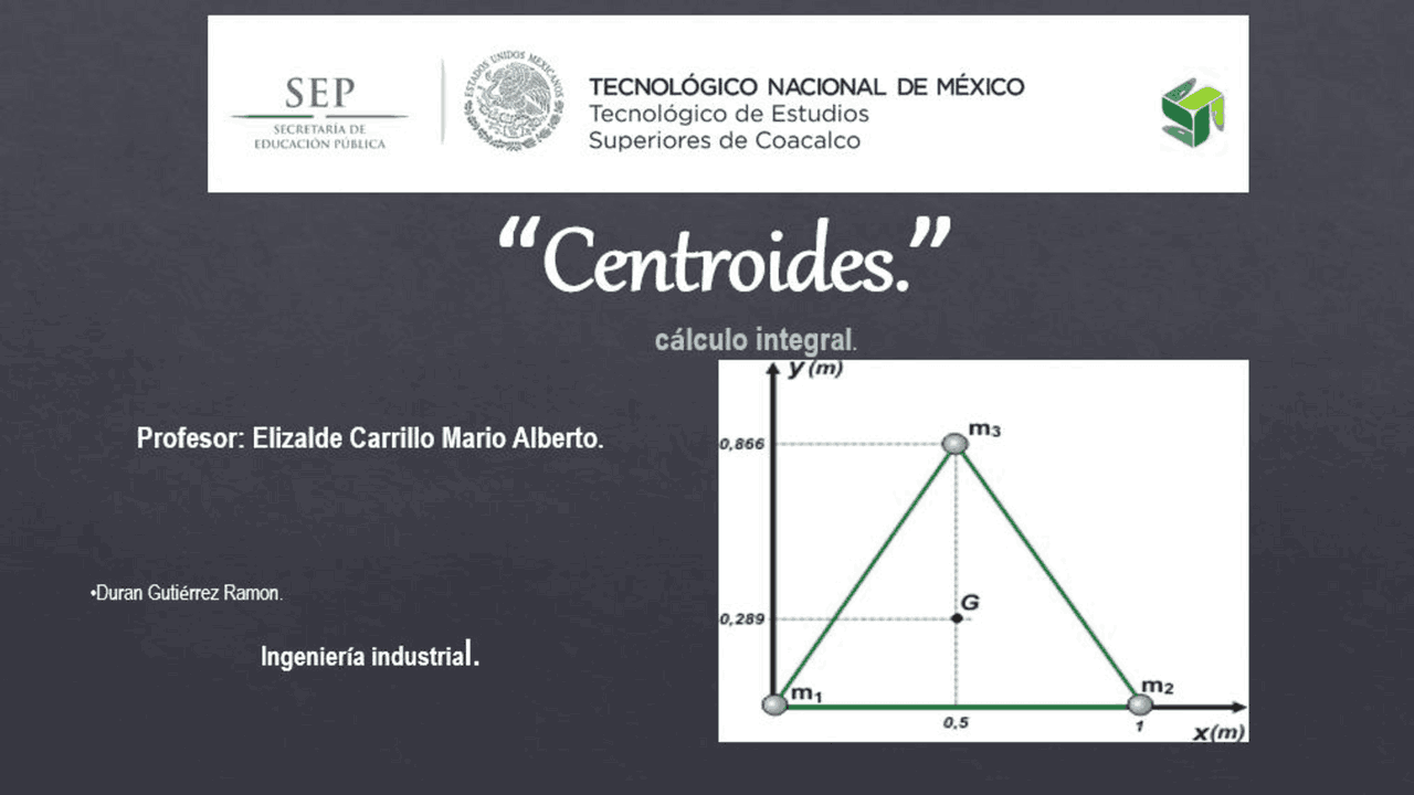 Centroides calculo integral | Diapositivas de Cálculo | Docsity