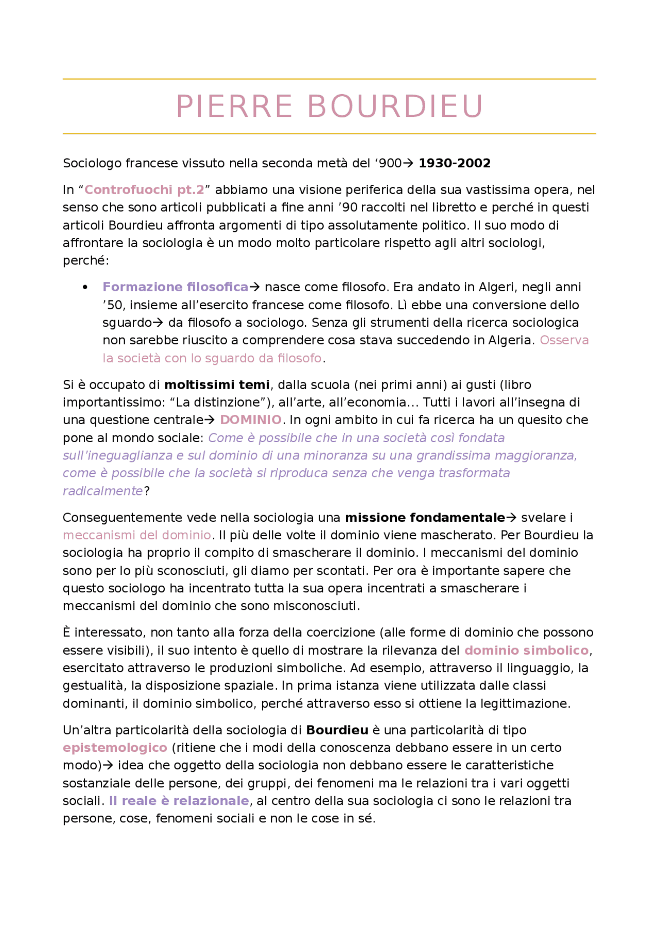 Appunti Lezioni Pierre Bourdieu Appunti Di Sociologia Docsity