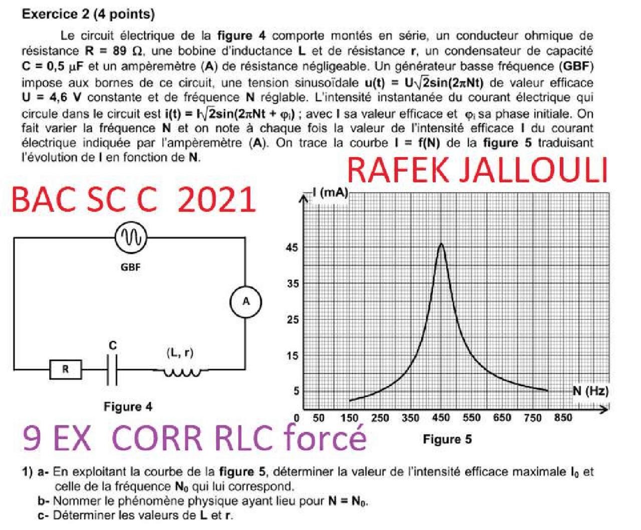 9 Exercices Correction Rlc Force Bac Sciences Exercises Physics Docsity