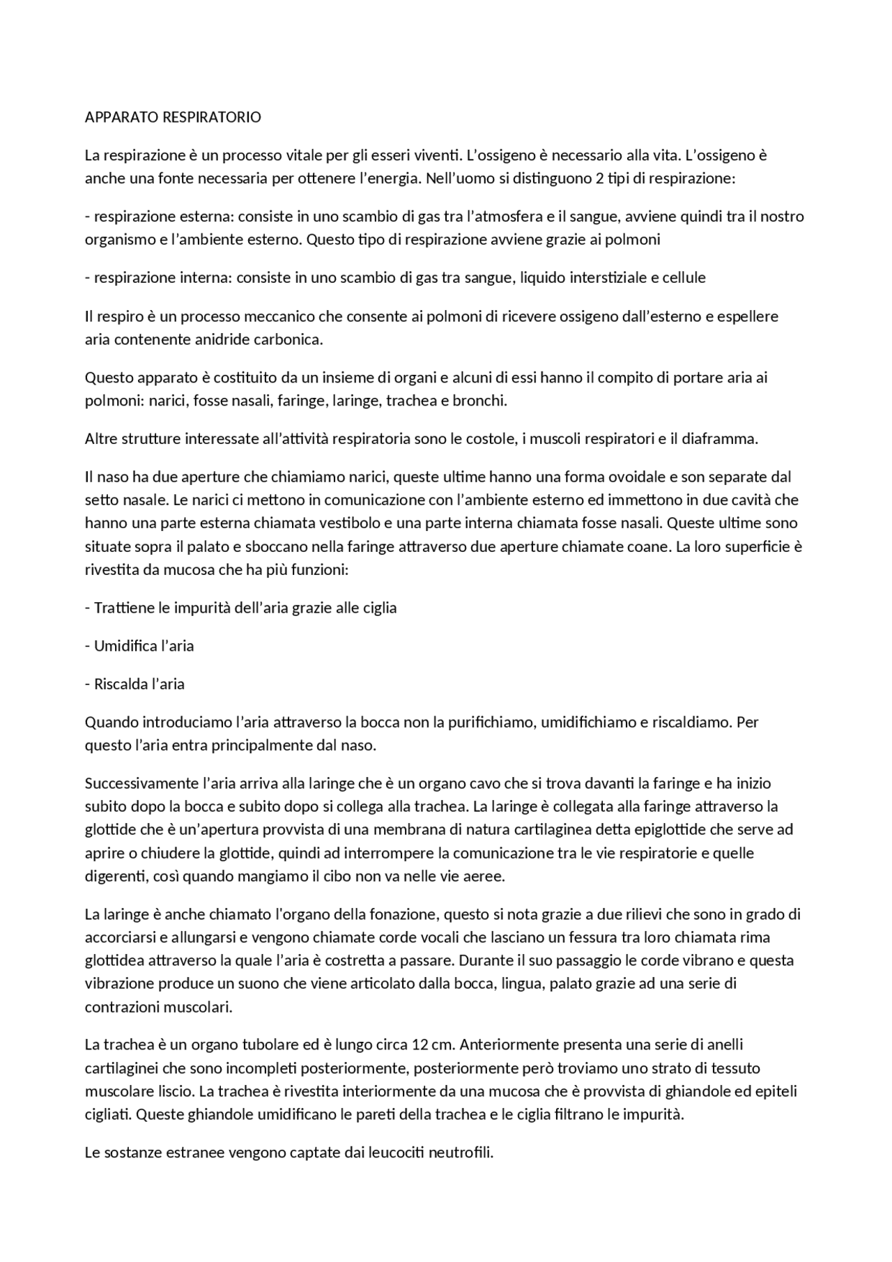 Apparato Respiratorio Appunti Di Storia Docsity