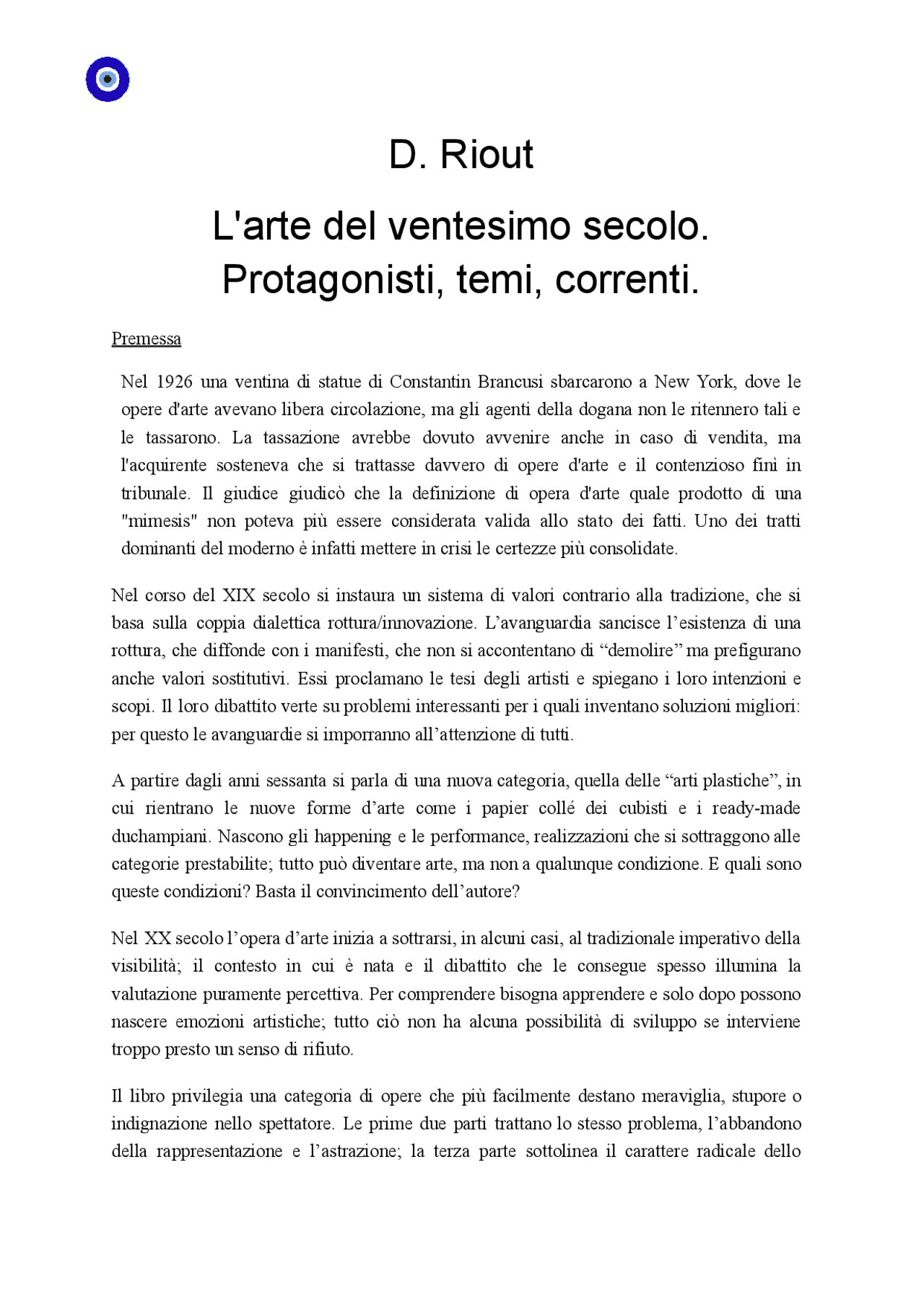 D. Riout L'arte del ventesimo secolo. Protagonisti, temi, correnti ...