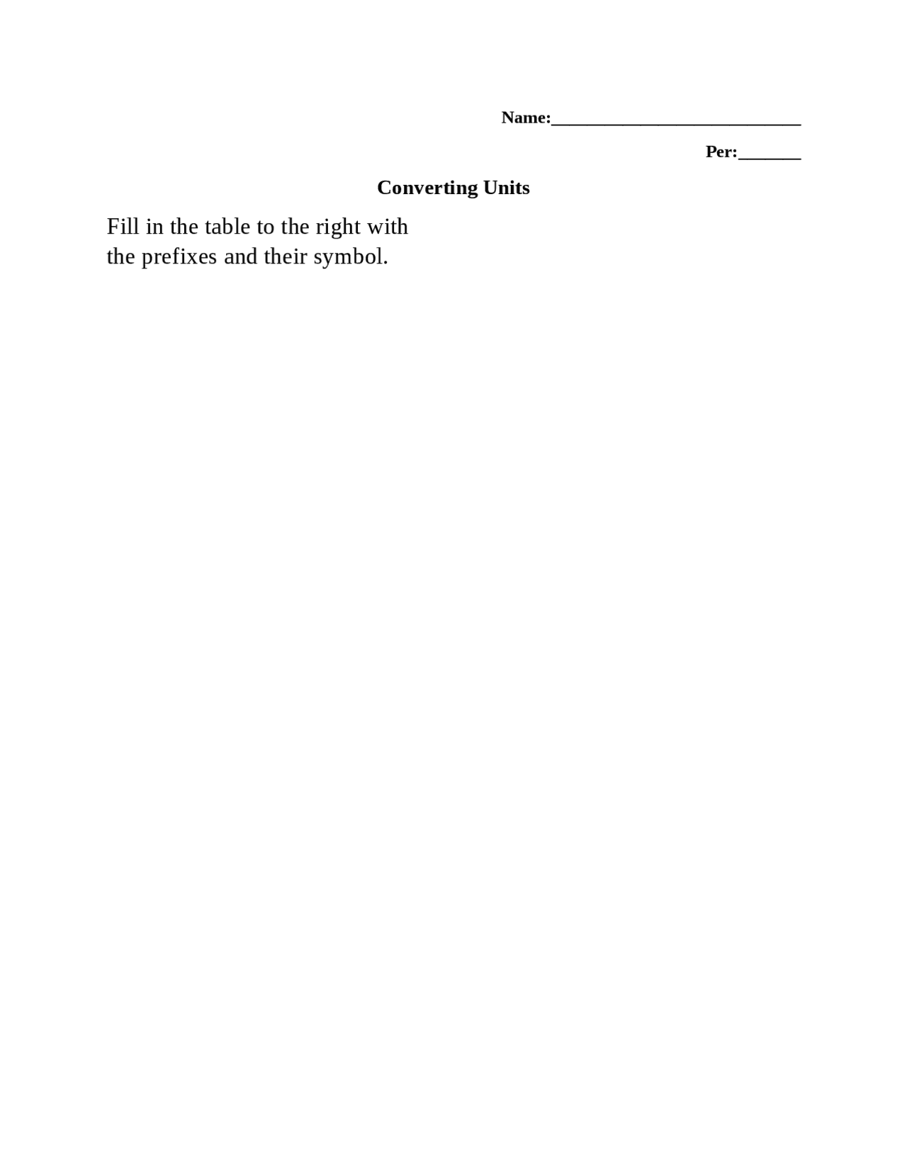 Conversions Worksheet | Assignments Chemistry | Docsity