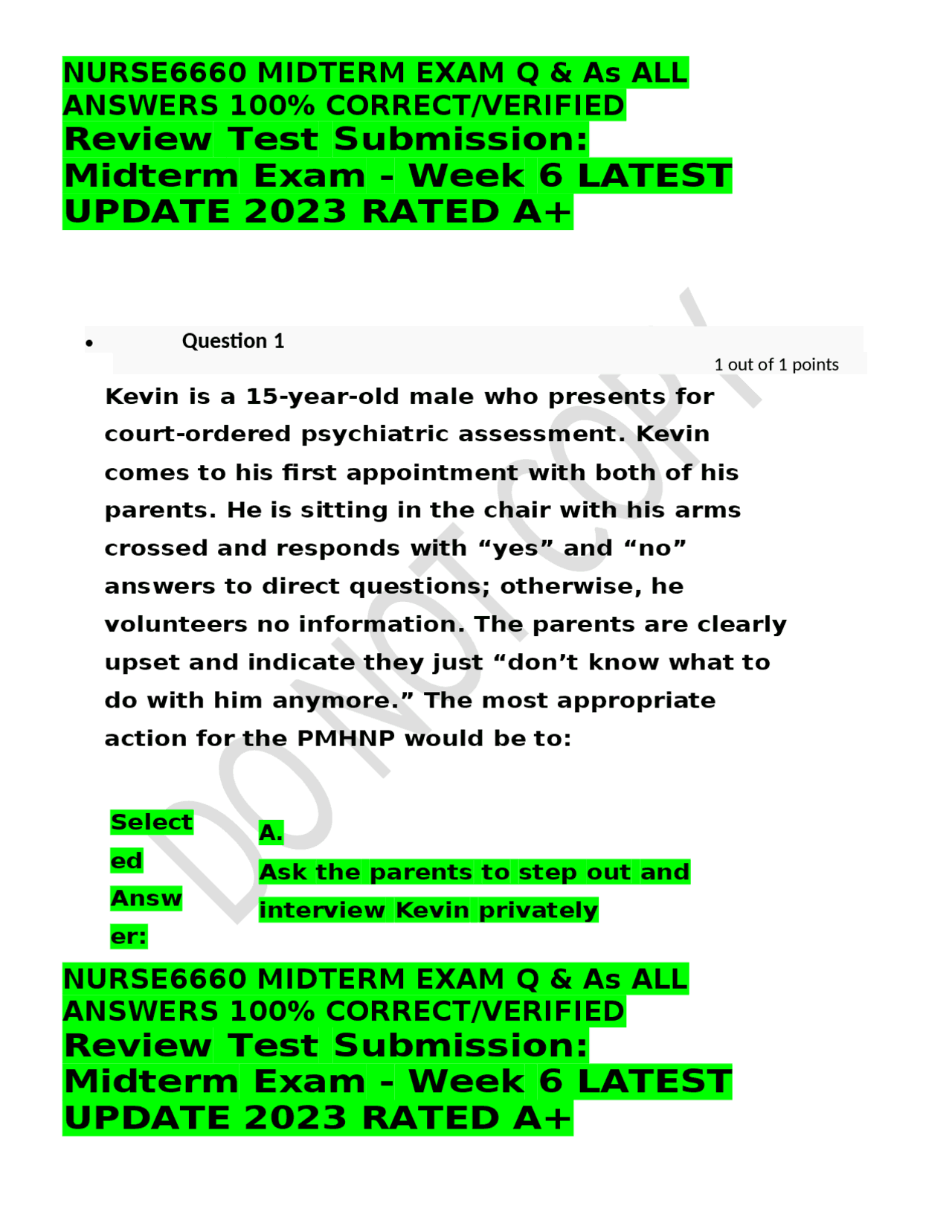 NURSE6660 Midterm Exam Q & As | Exams Nursing | Docsity