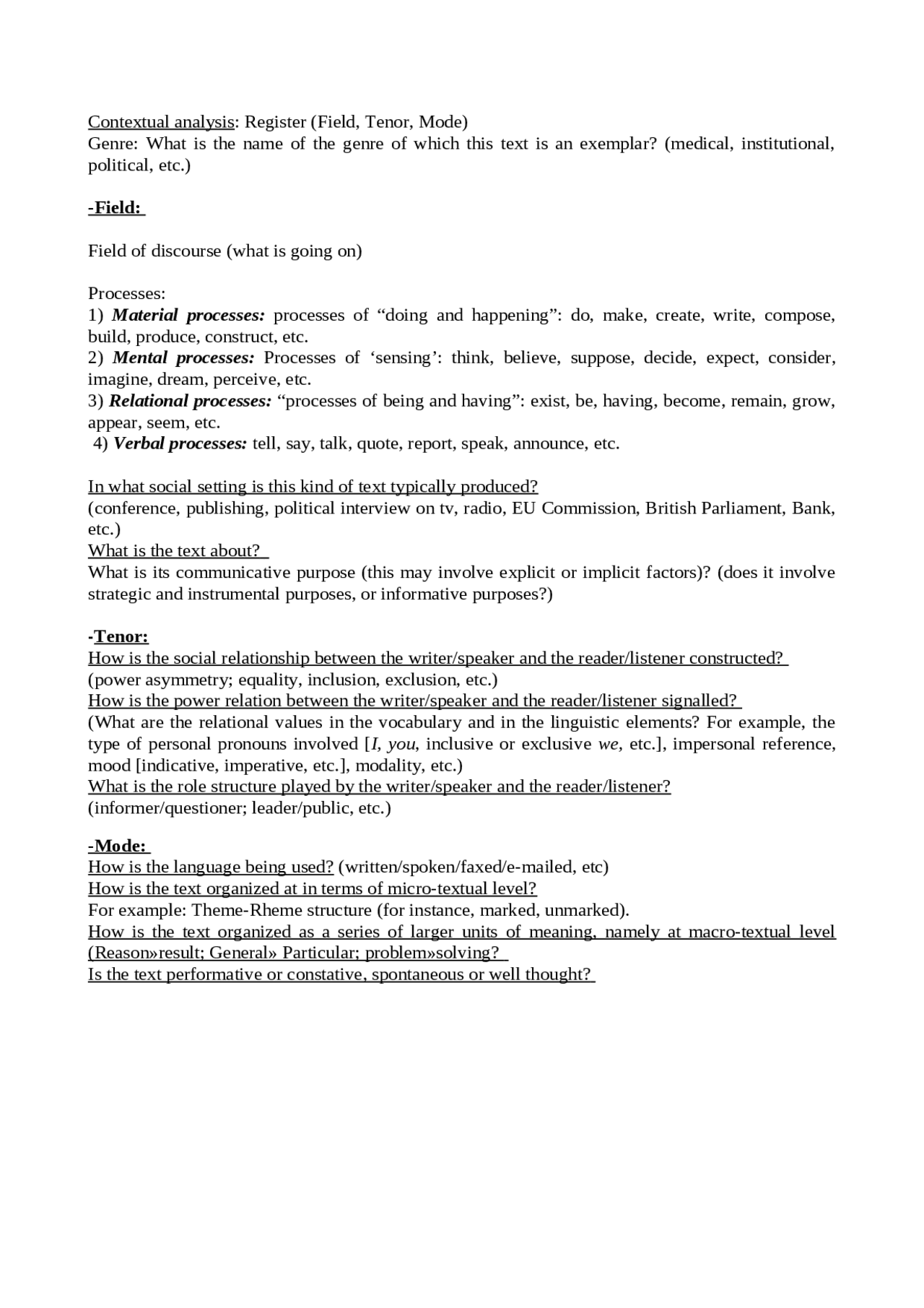 Field Tenor and Mode | Schemi e mappe concettuali di Linguistica ...