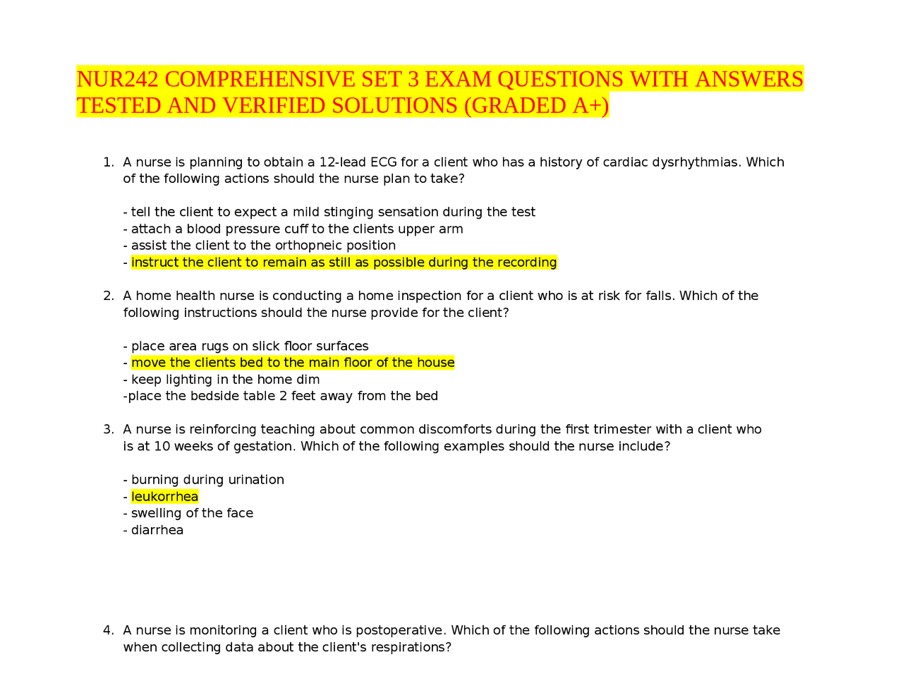 Nur242 Comprehensive Set 3 Exam Questions With Answers Tested And