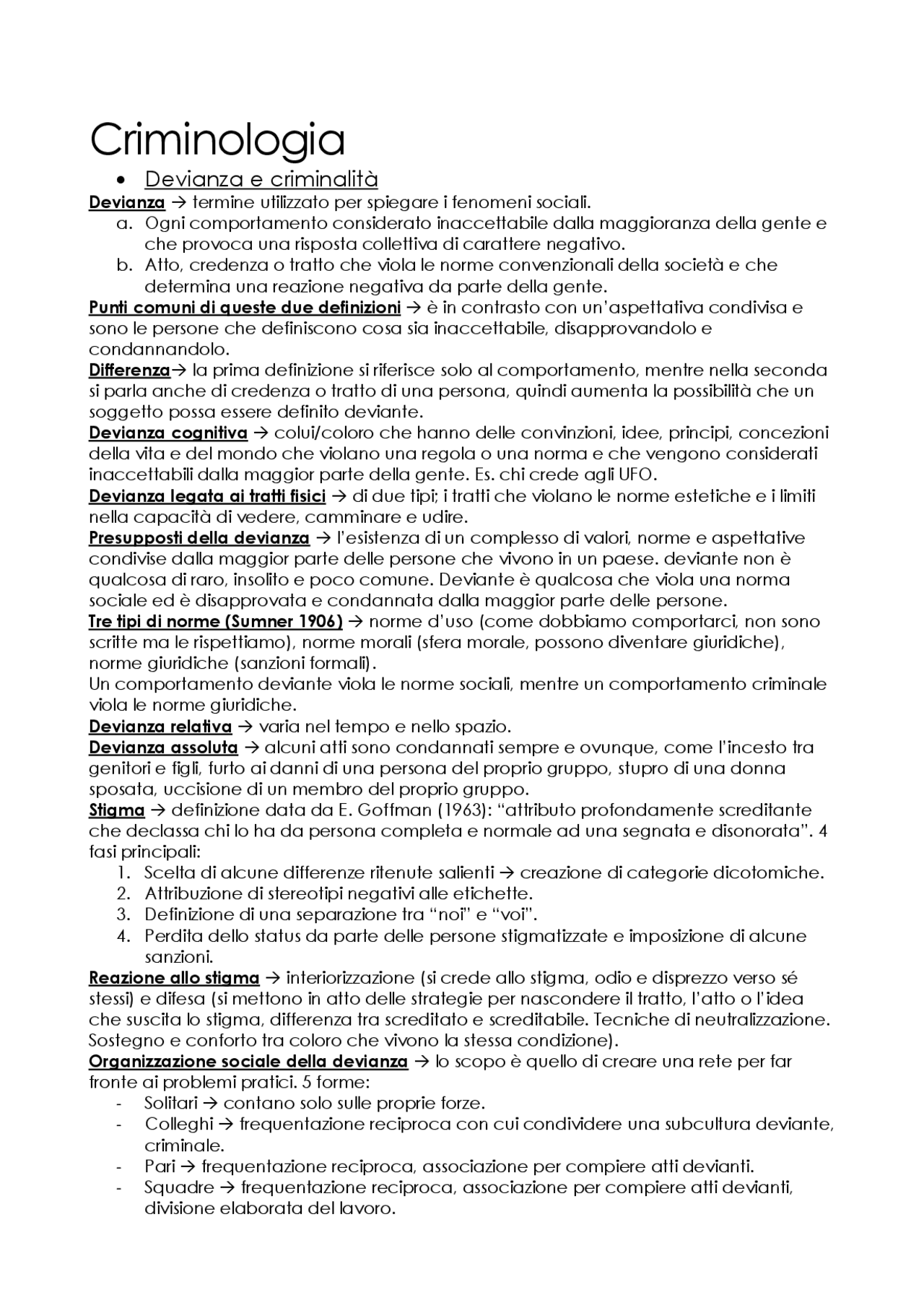 Riassunto Appunti Di Criminologia Schemi E Mappe Concettuali Di