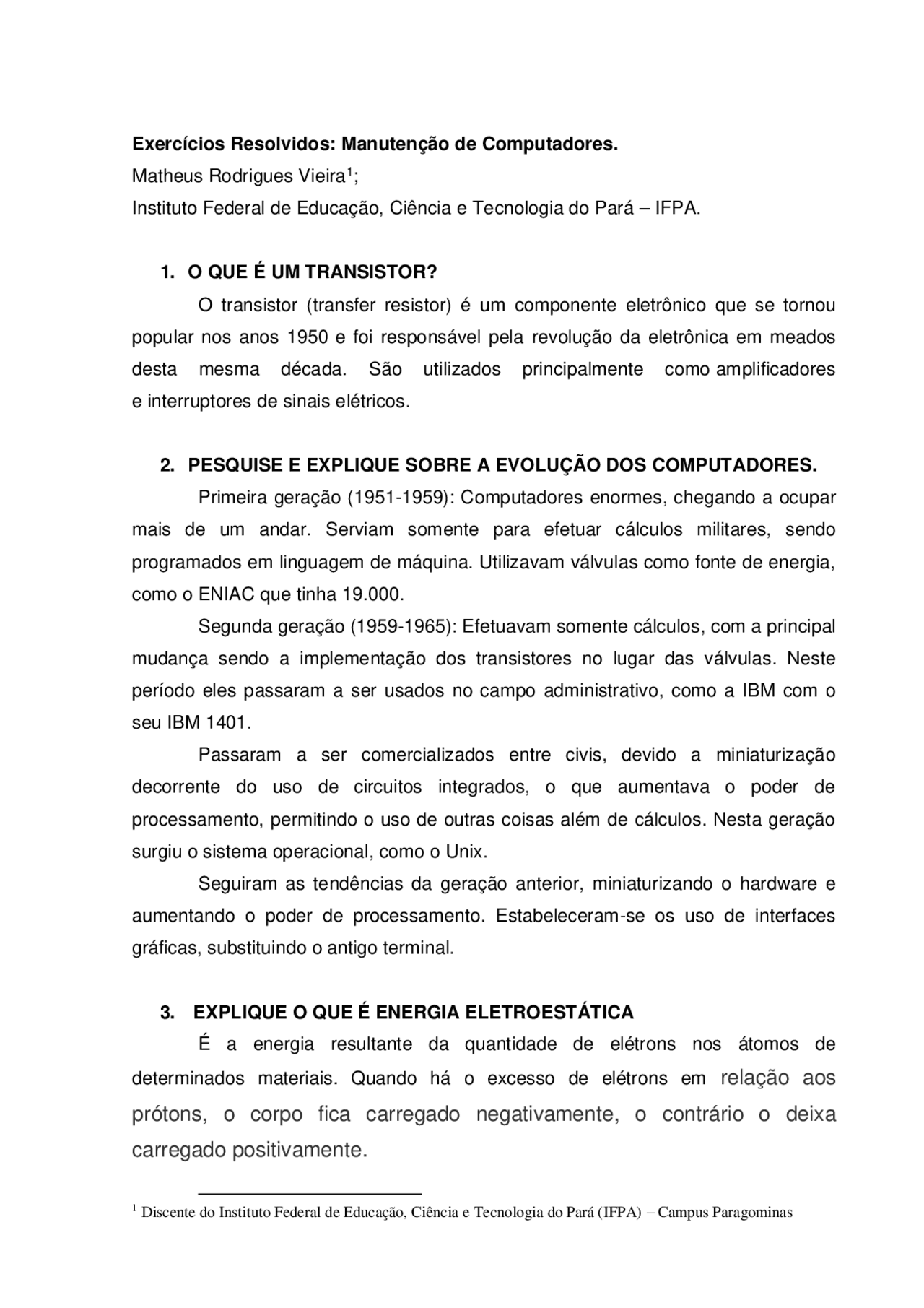 Exercícios Resolvidos Sobre Manutenção De Computadores Exercícios
