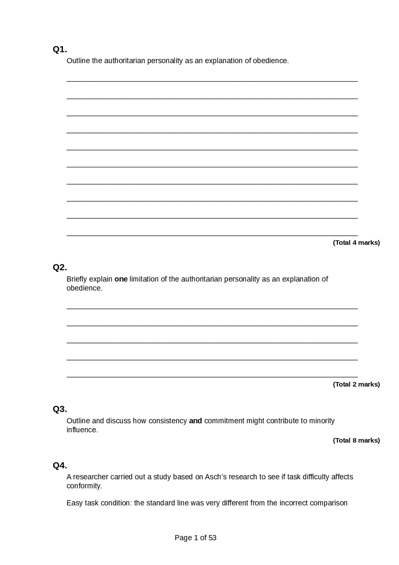 Psychology Exercises: Obedience, Influence, Conformity, Testimony ...