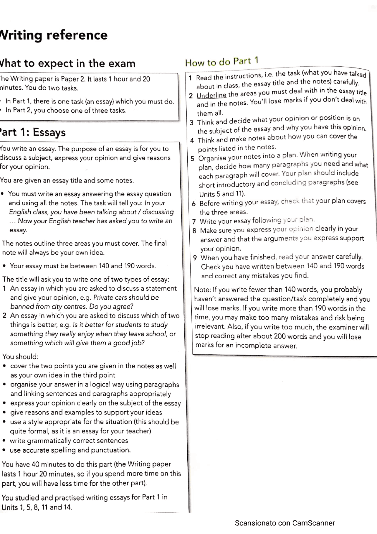 Modello da seguire per scrivere correttamente un essay per esame ...