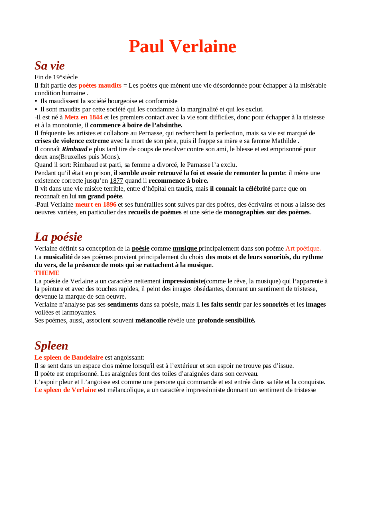 Paio Verlaine Riassunto Appunti Di Francese Docsity