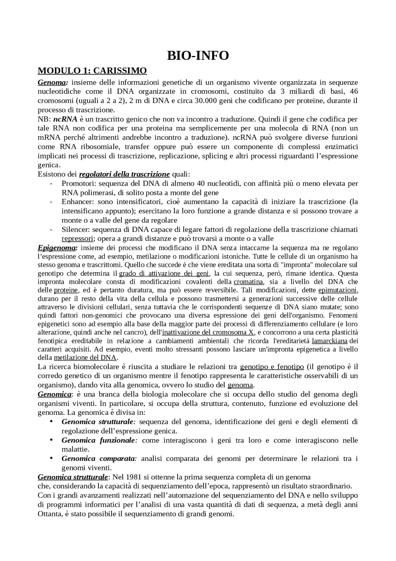 Bioinformatica Modulo 1 Appunti Di Bioinformatica Docsity