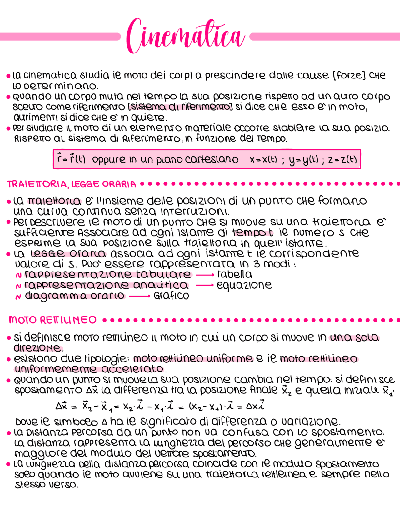 Parte teorica e formulario su cinematica | Schemi e mappe concettuali ...