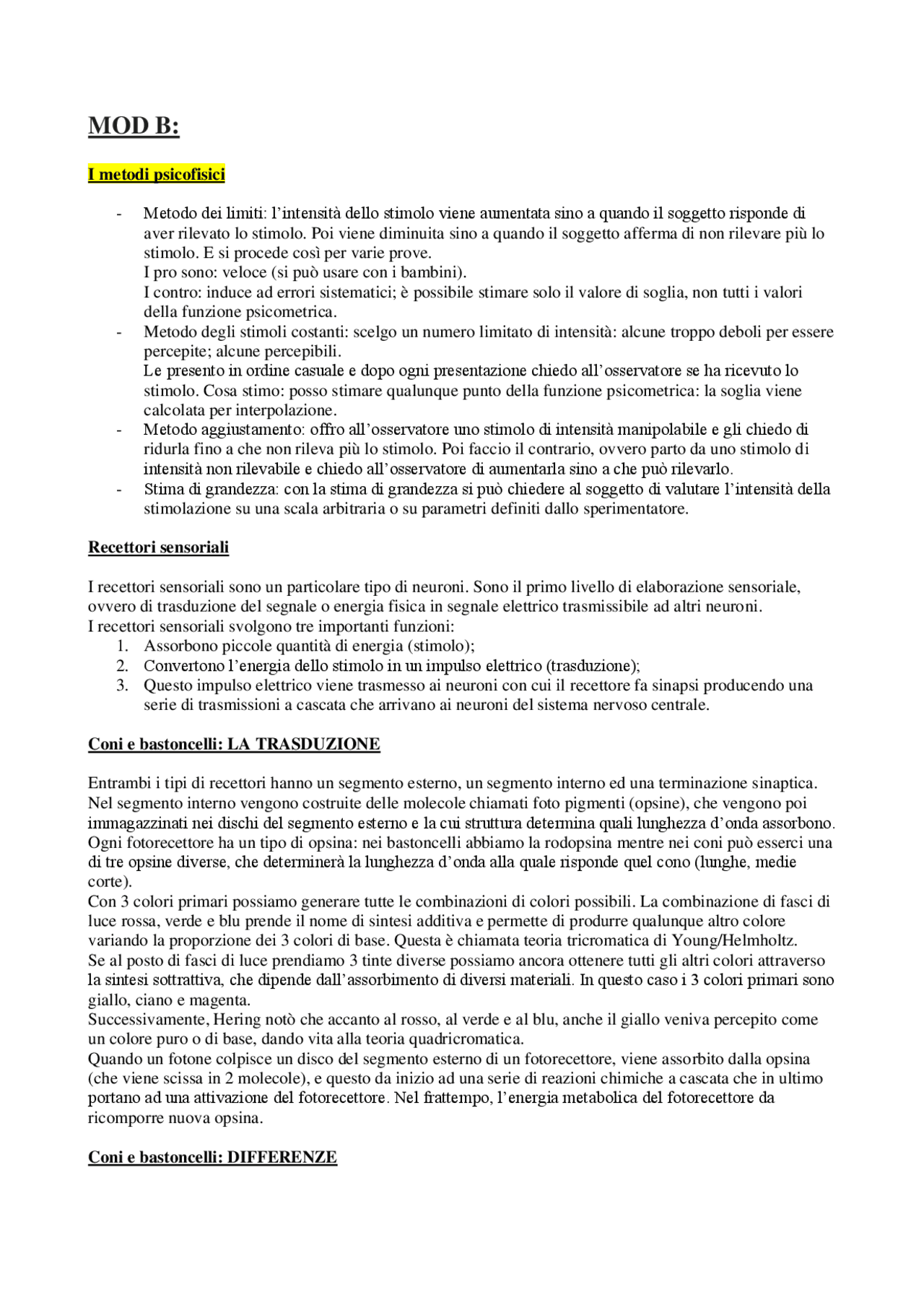 Domande Aperte Modulo B Prove Desame Di Psicologia Generale Docsity