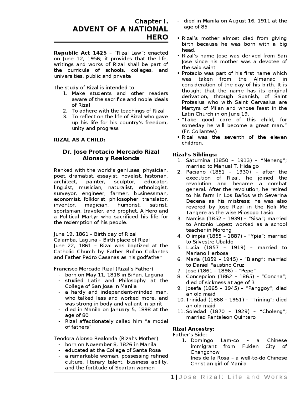 The Life And Works Of Rizal Transcriptions History Docsity