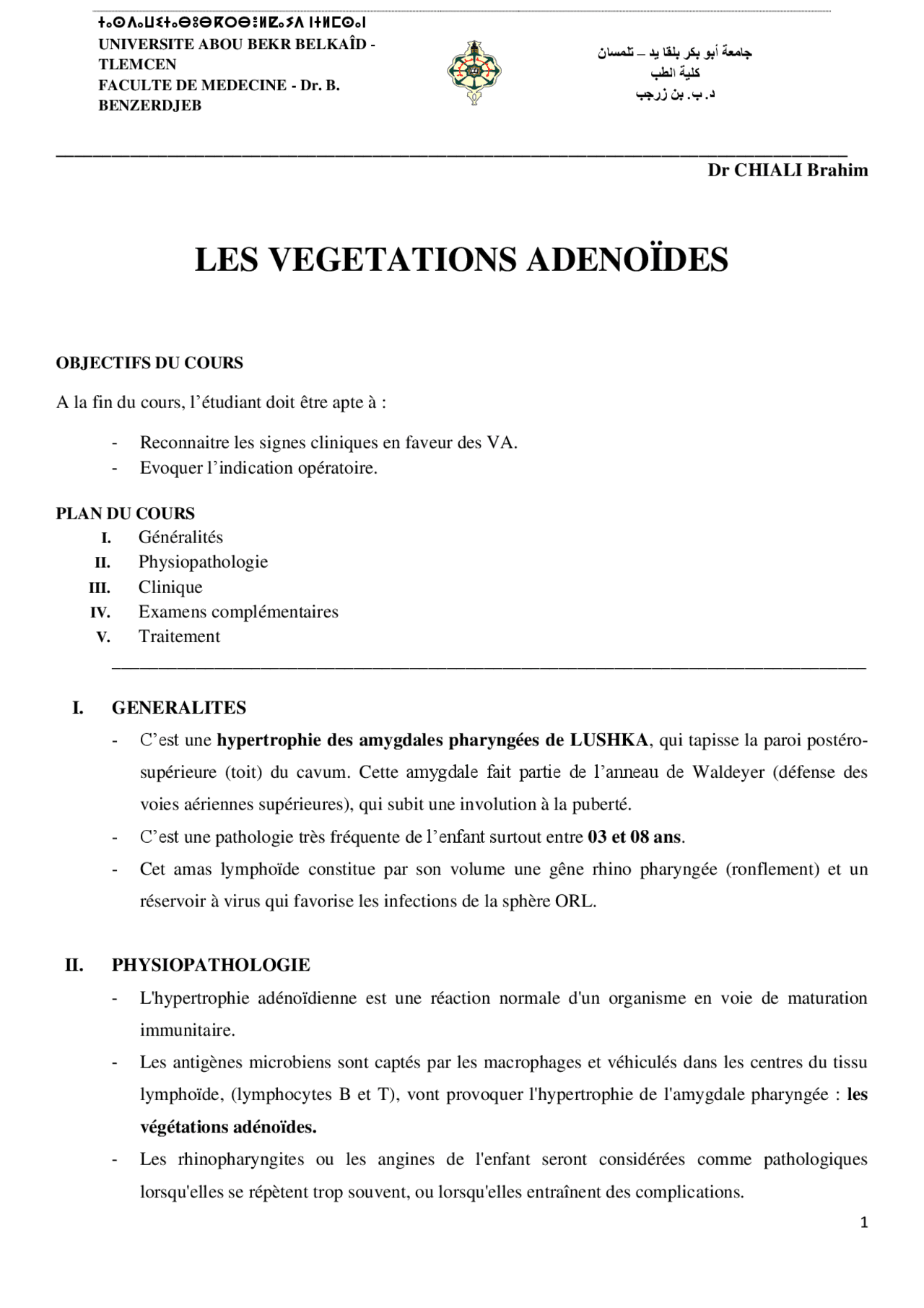 Les vegetations adenoides | Lecture notes Medicine | Docsity