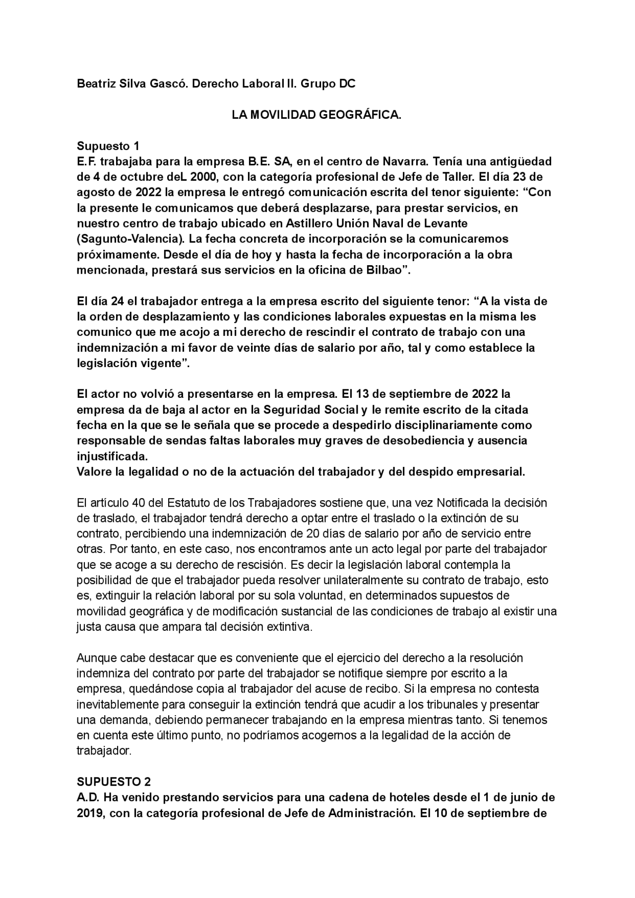 Prácticas Laboral Ii Ejercicios De Derecho Laboral Docsity