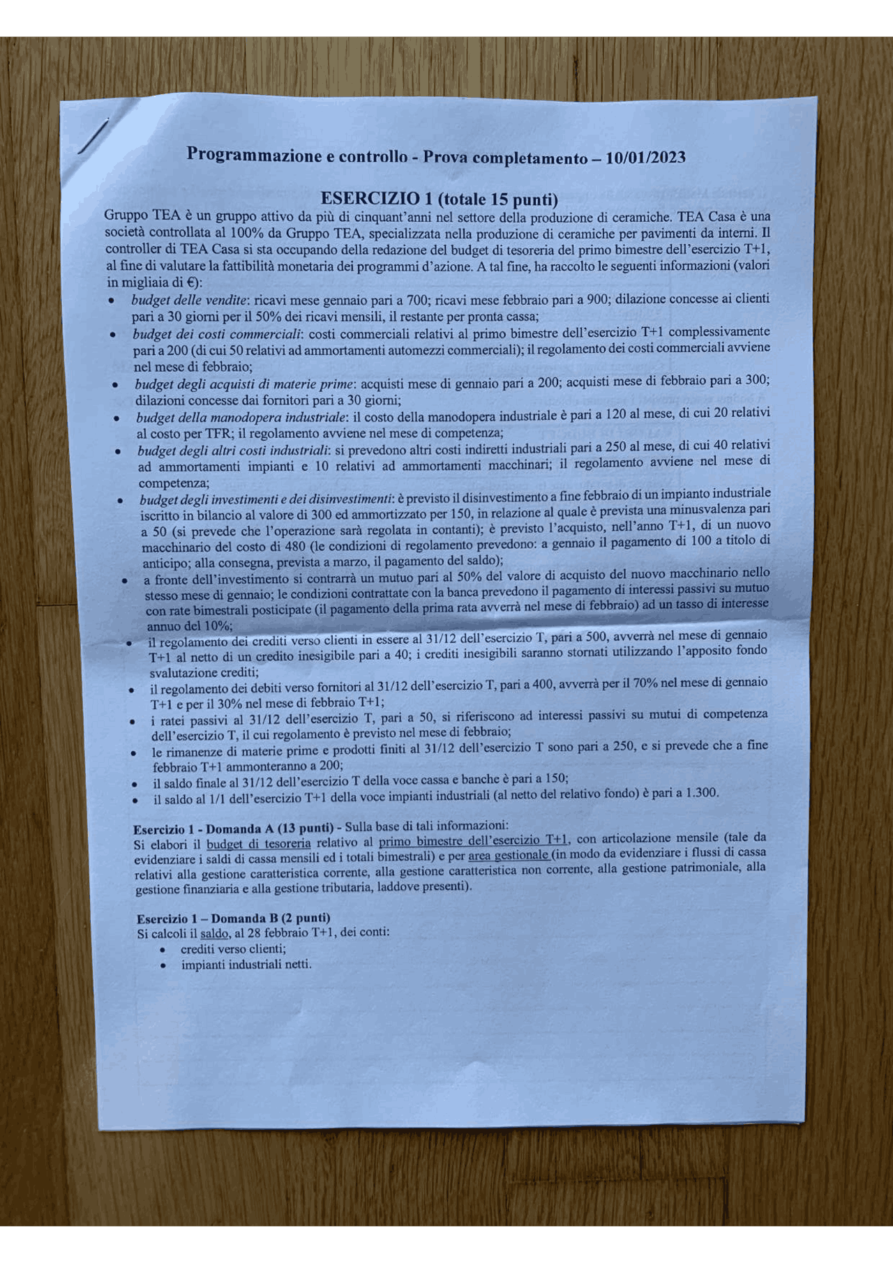 Tema Desame Programmazione E Controllo 2023 Prove Desame Di