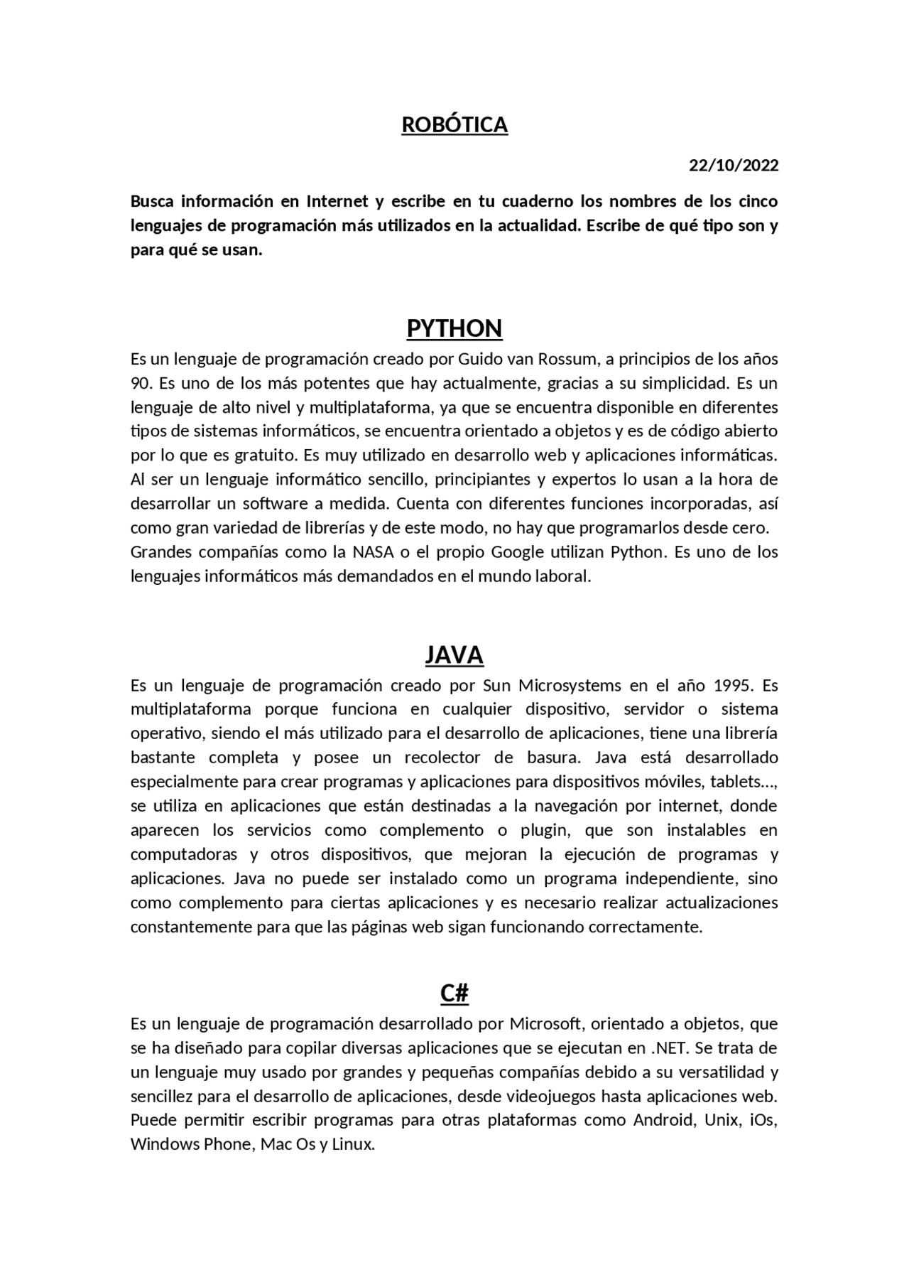 Tipos de lenguaje de programacion | Ejercicios de Informática | Docsity