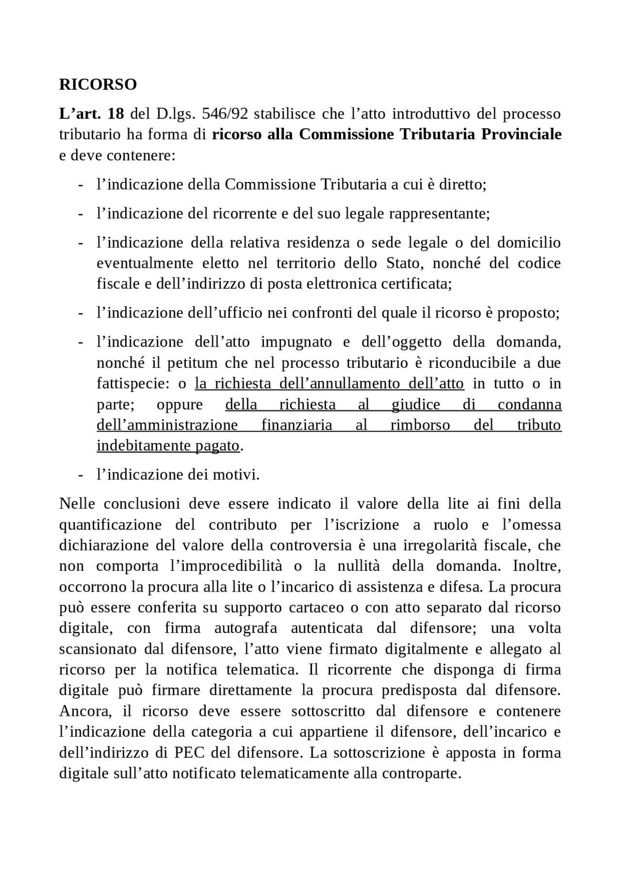 Ricorso, giustizia tributaria | Appunti di Diritto Processuale ...