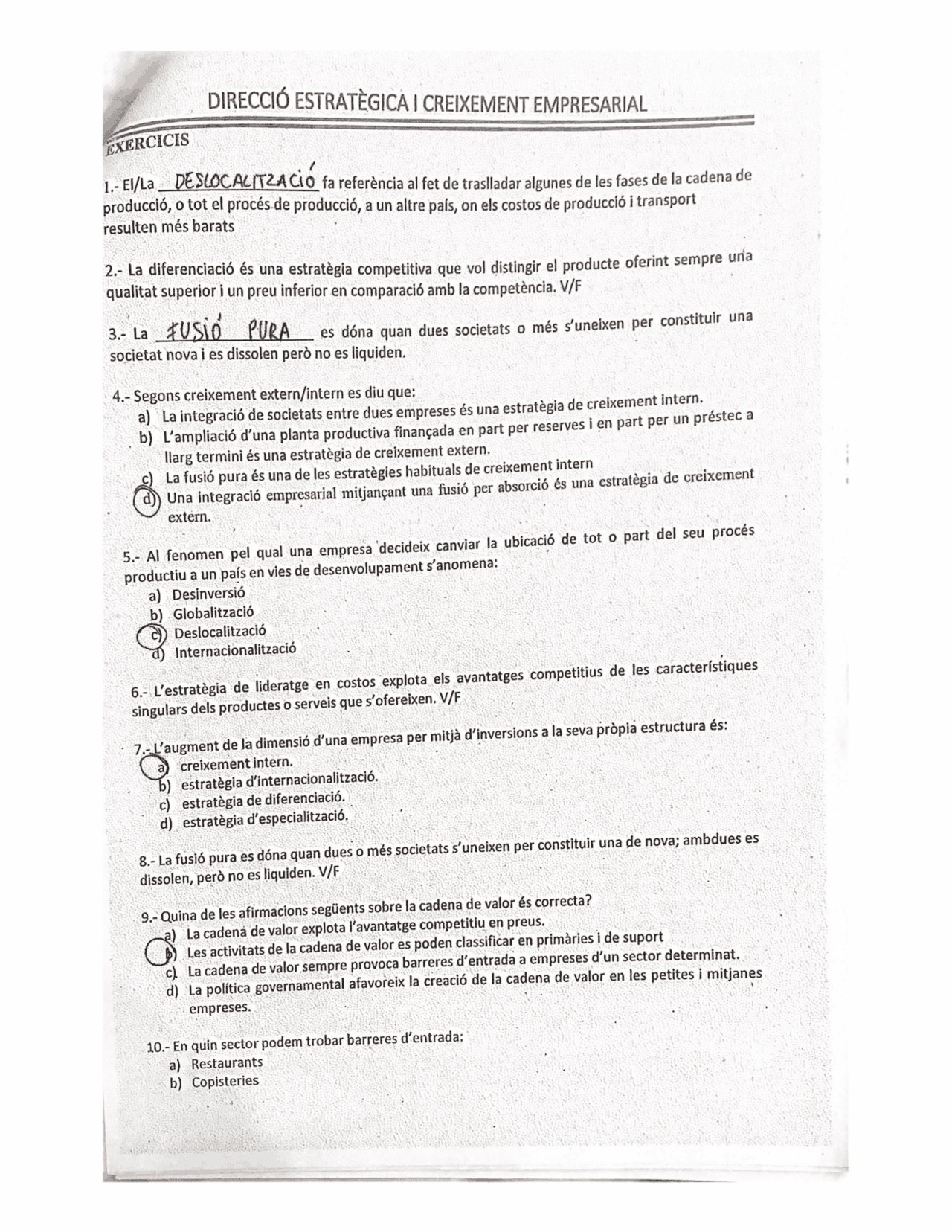 Selectivitat Exercicis Ejercicios De Economía De La Empresa Docsity