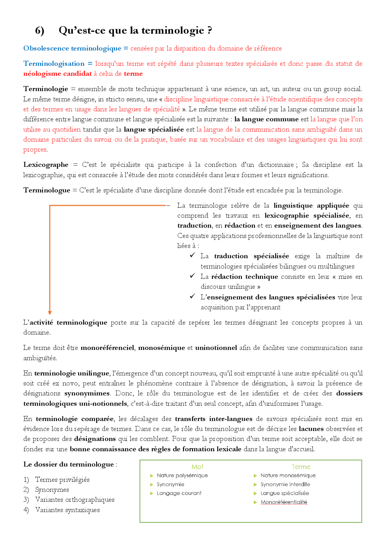 Qu’est-ce que la terminologie ? | Appunti di Lingua Francese | Docsity