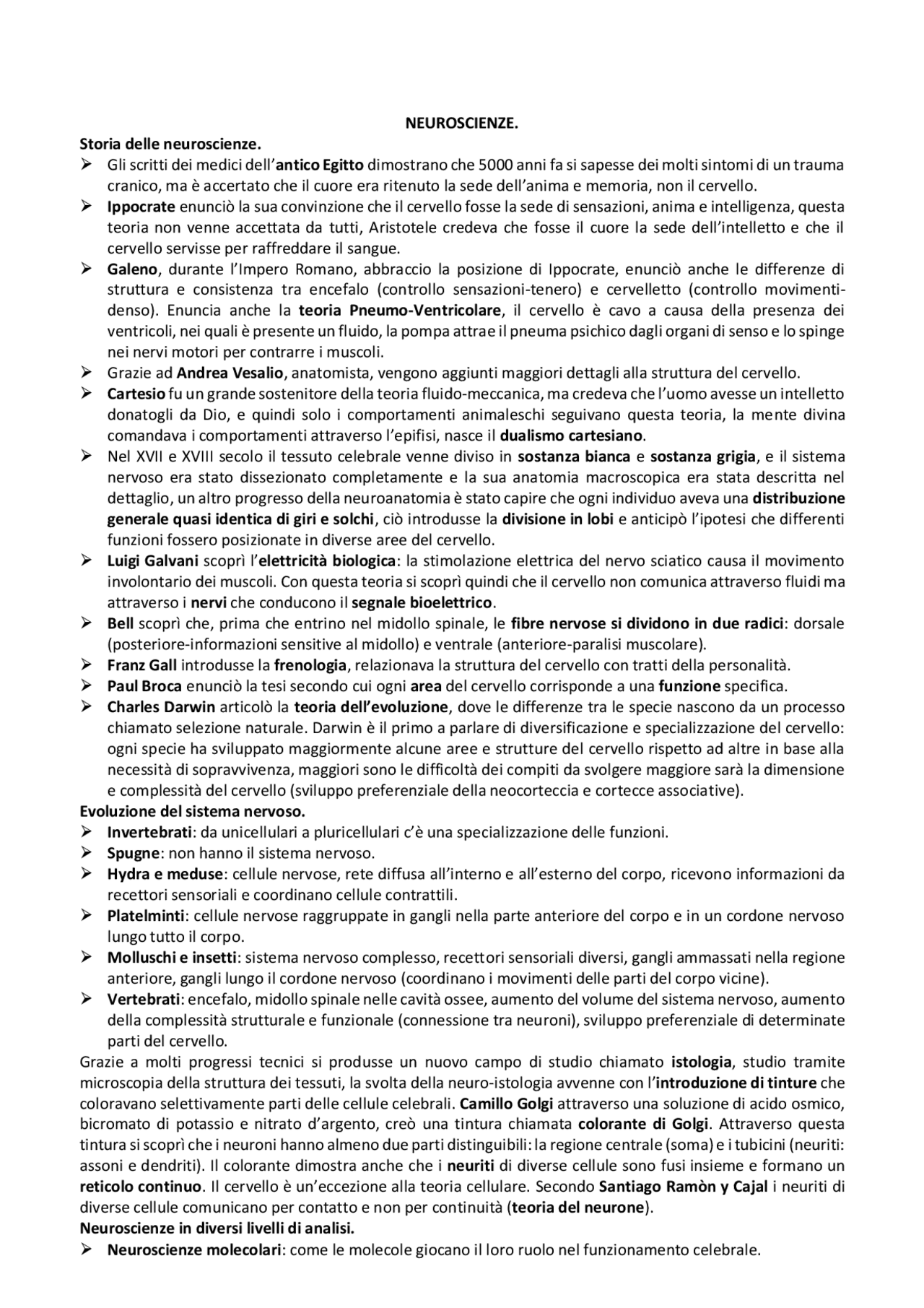 Neuroscienze Riassunto Sintesi Del Corso Di Neuroscienze Docsity
