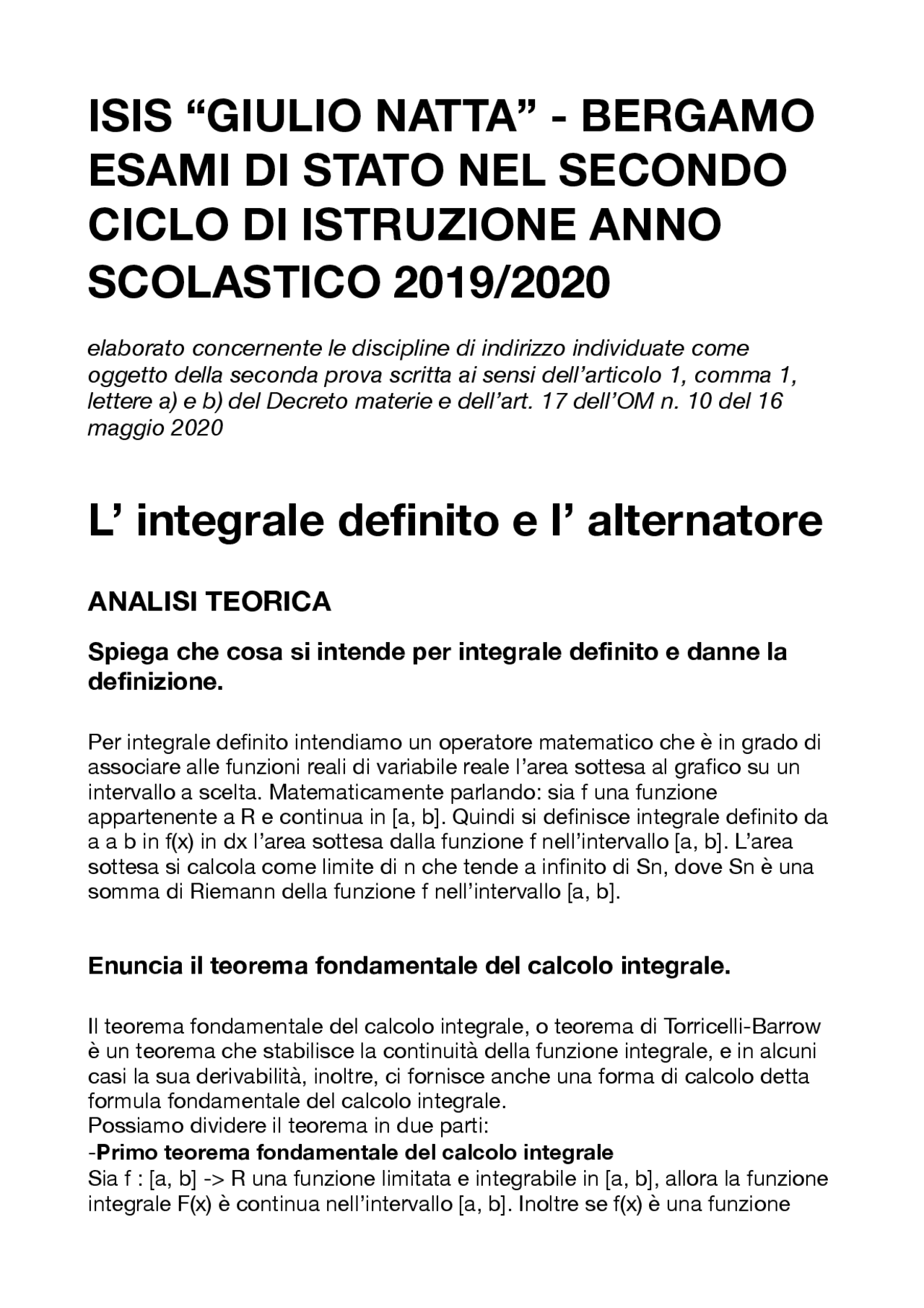 Elaborato Di Fisica E Matematica Anno 2020 Prove Svolte Di Maturità