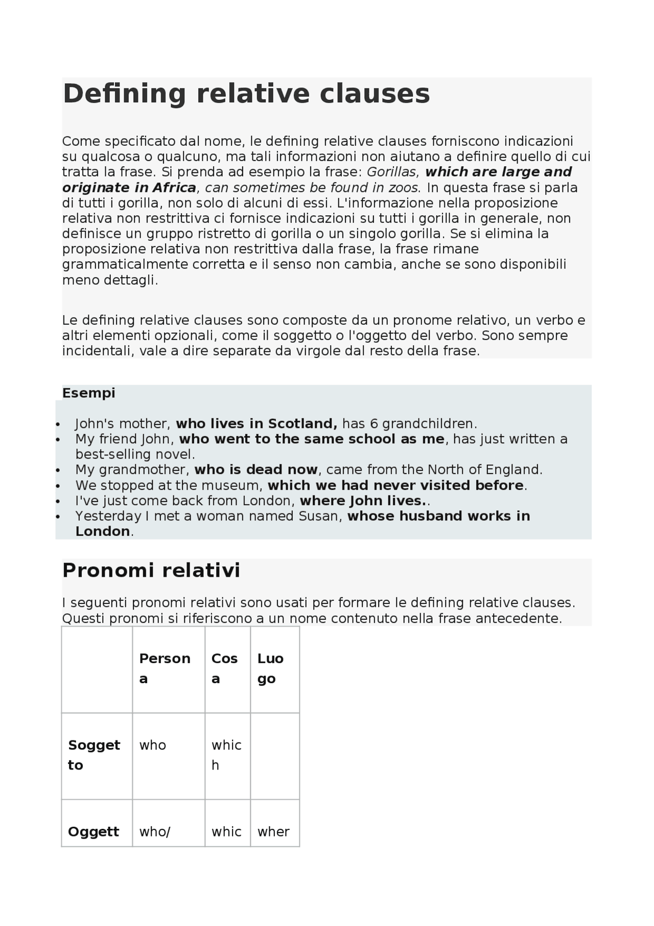 Definingrelativeclauses Testo In Italiano Schemi E Mappe