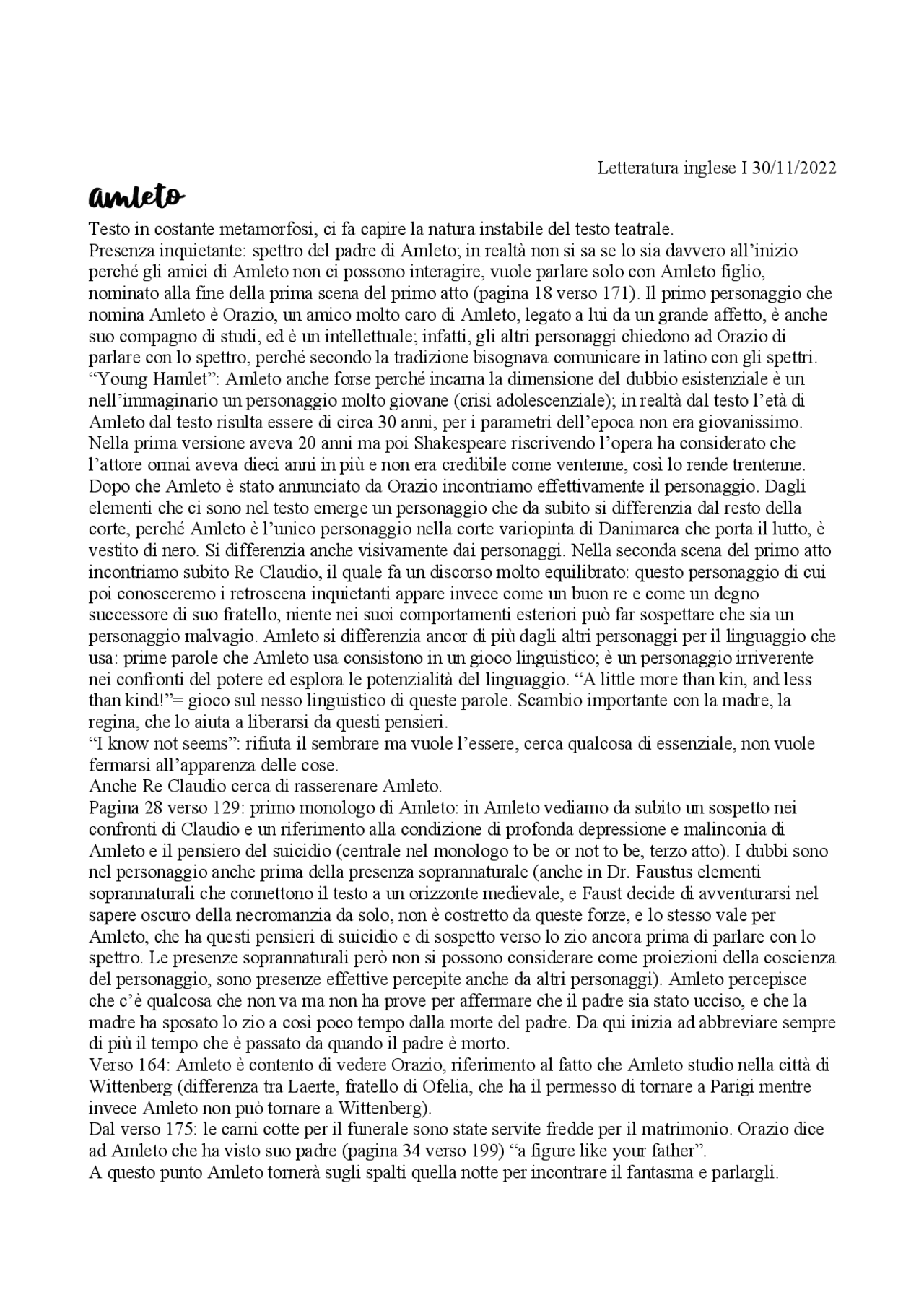 Amleto Descrizione 2022 Appunti Di Letteratura Inglese Docsity