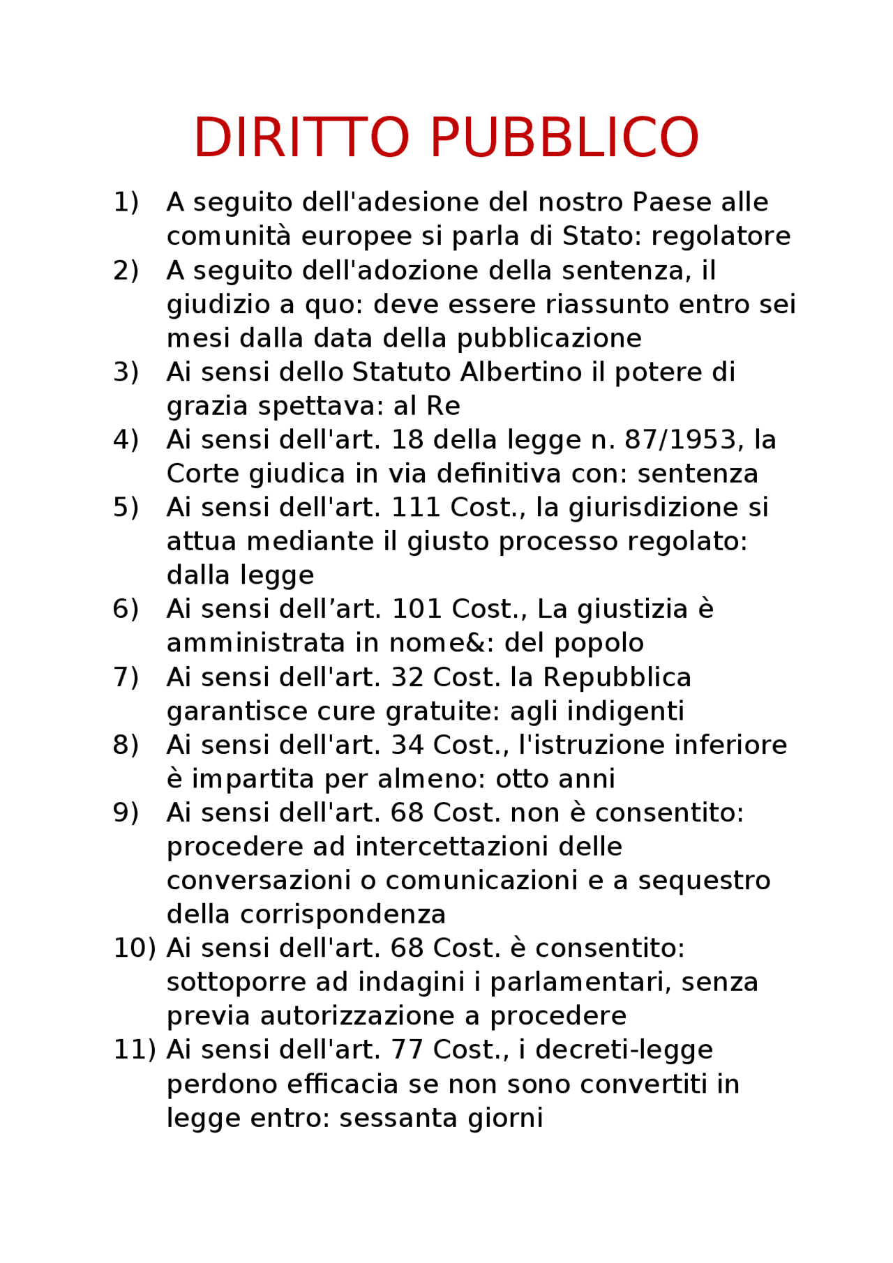 Domande d'esame diritto pubblico | Prove d'esame di Istituzioni Diritto Pubblico | Docsity