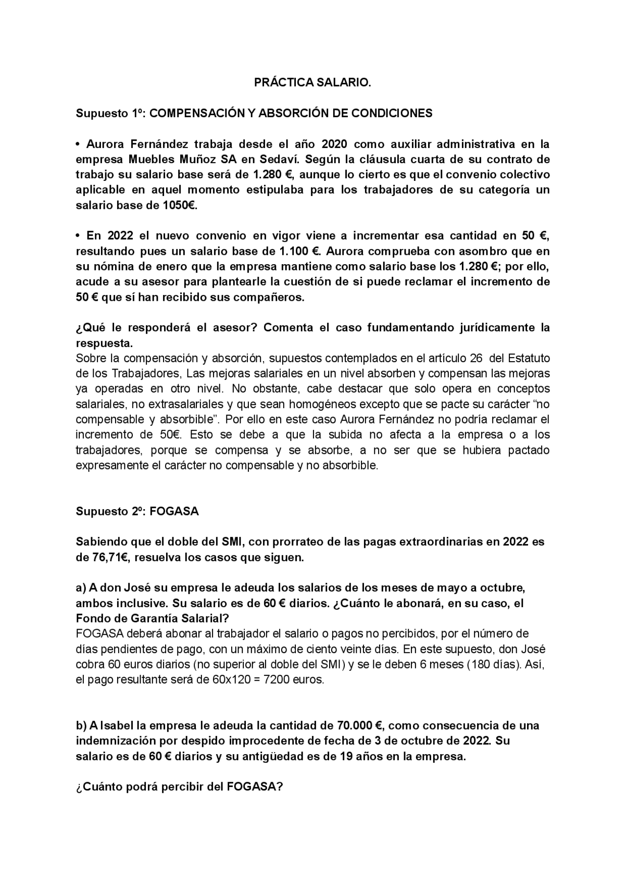 Práctica De Laboral Ii Con Beatriz Ejercicios De Derecho Laboral