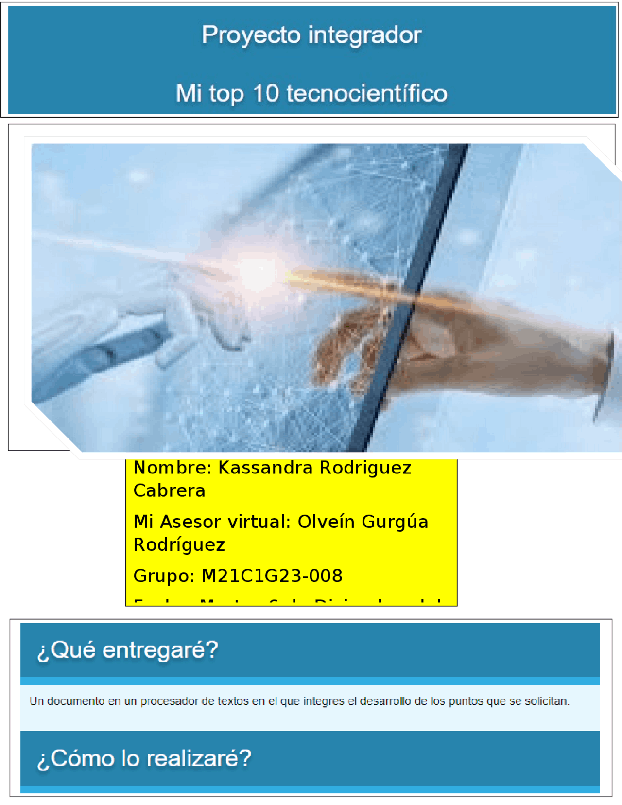 Proyecto integrador modulo 21 | Ejercicios de Cultura Científica | Docsity