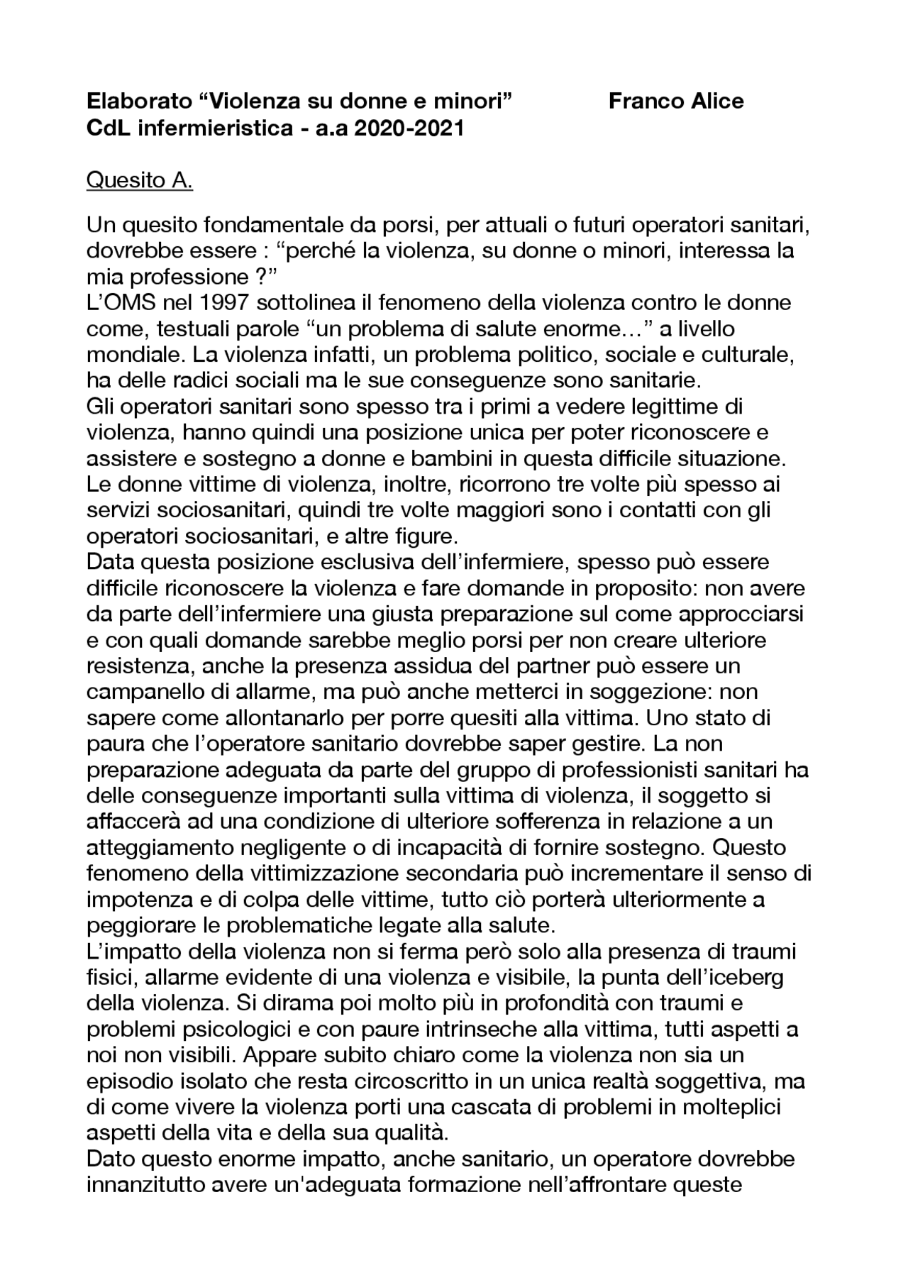 Violenza Contro Donne E Minori Appunti Di Scienze Infermieristiche