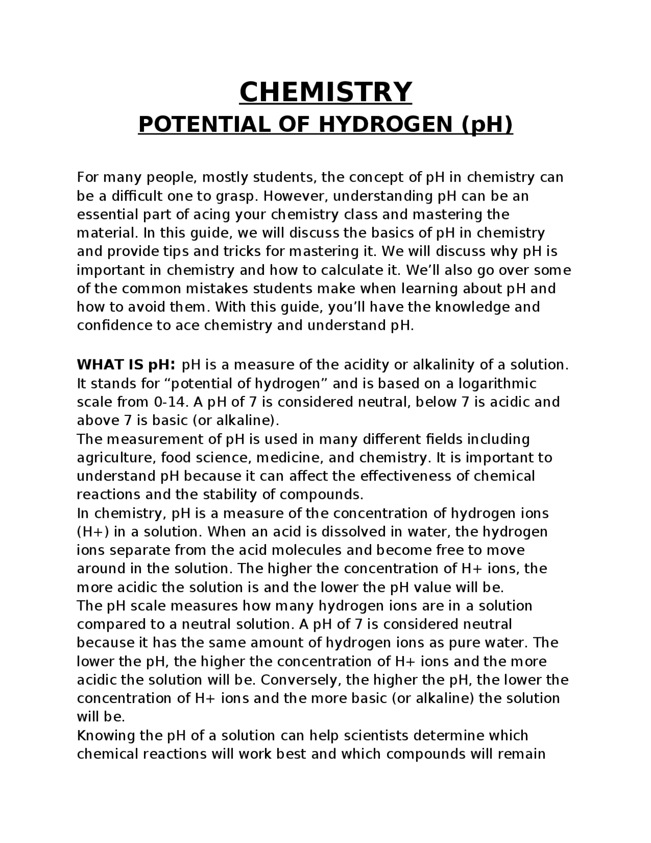 Potential of Hydrogen (pH) | Study Guides, Projects, Research Chemistry ...
