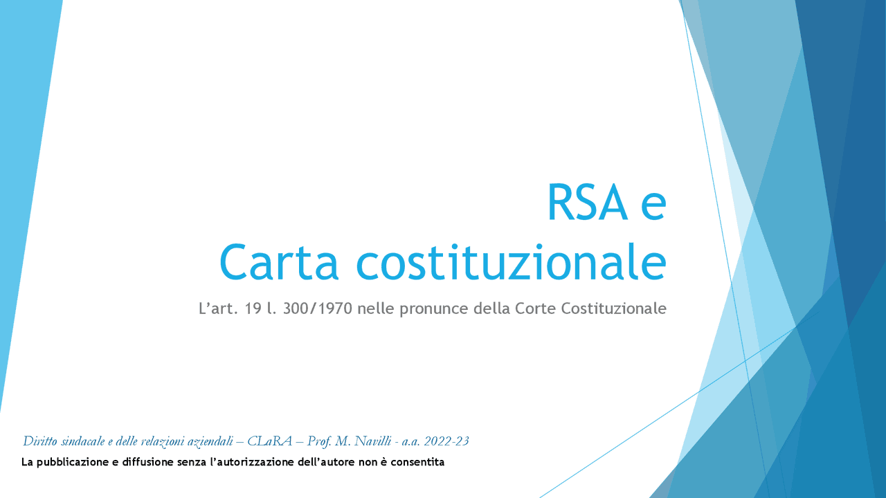 Rsa E Consultaaaaaaa Slide Di Diritto Sindacale Docsity