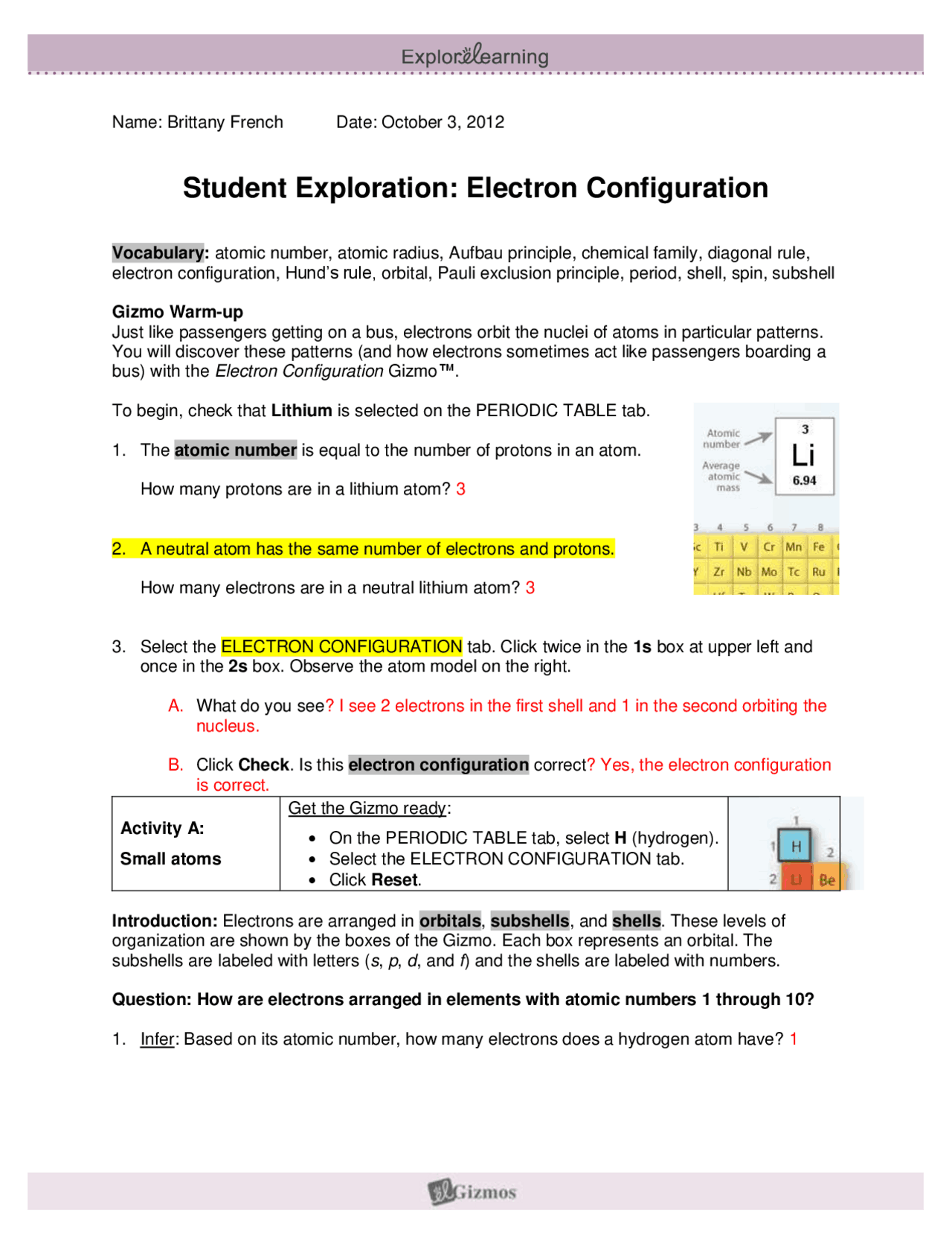 Chemistry Electron Configs Assignments Chemistry Docsity