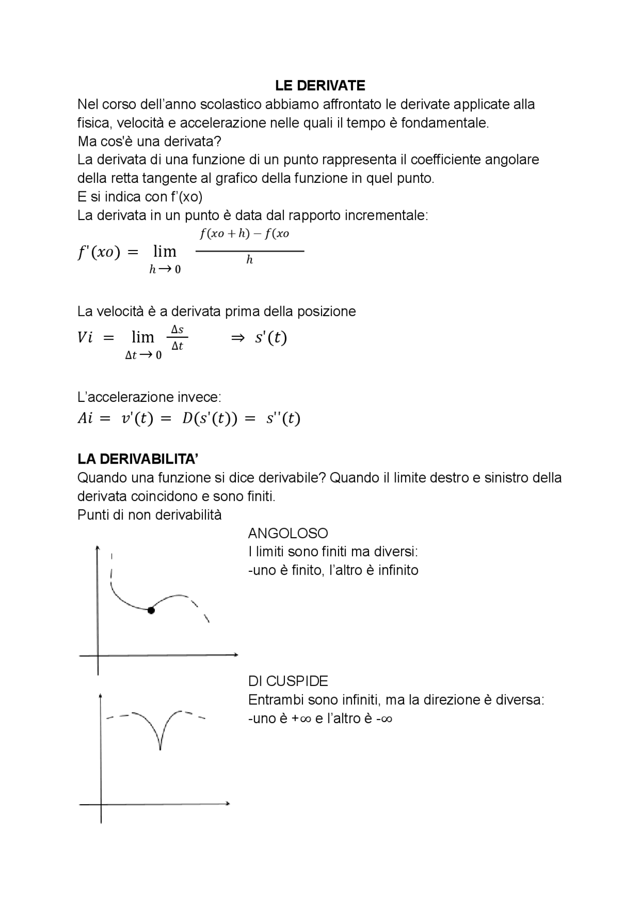 Le Derivate Matematica Appunti Di Matematica Docsity