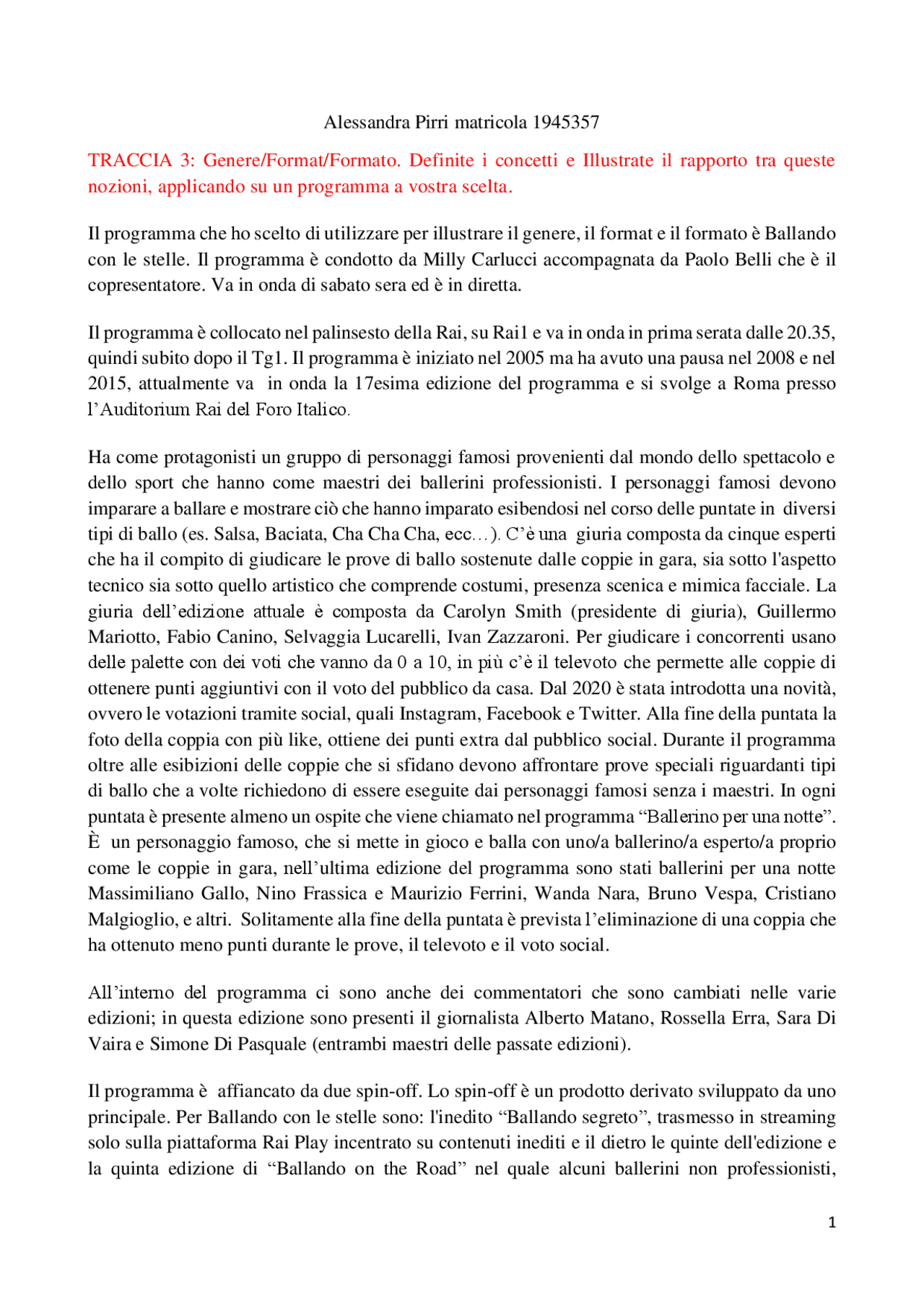 Preappello Tesina Finale Prove Desame Di Teorie E Tecniche Del